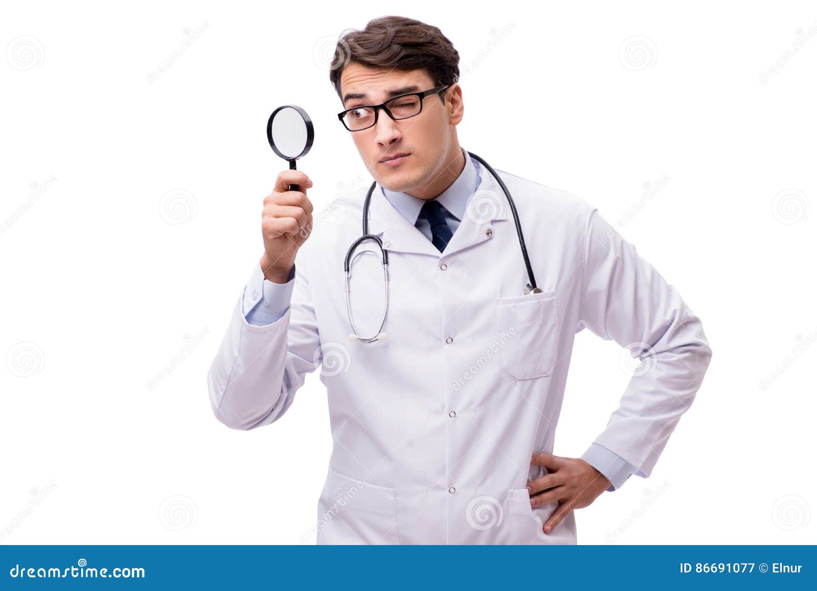 The Doctor with Magnifying Glass on White Background Stock Image ...