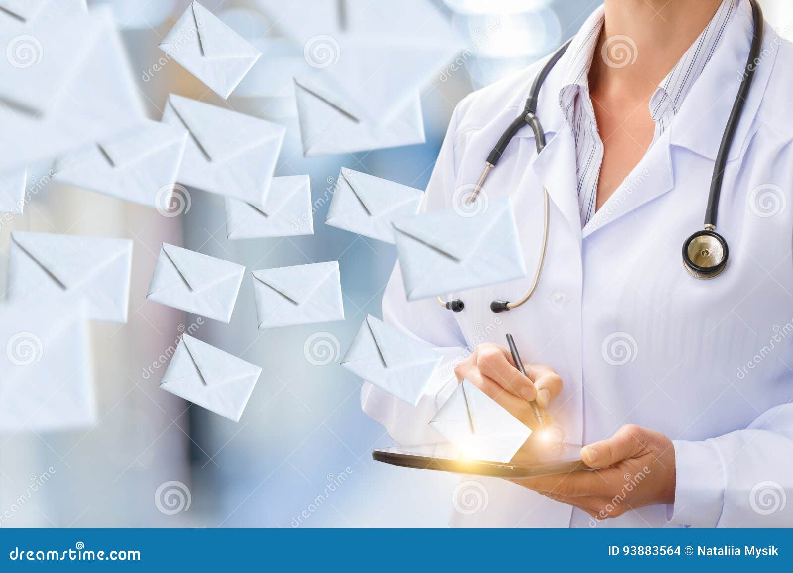 Doctor Makes Sending Email . Stock Photo - Image of message ...