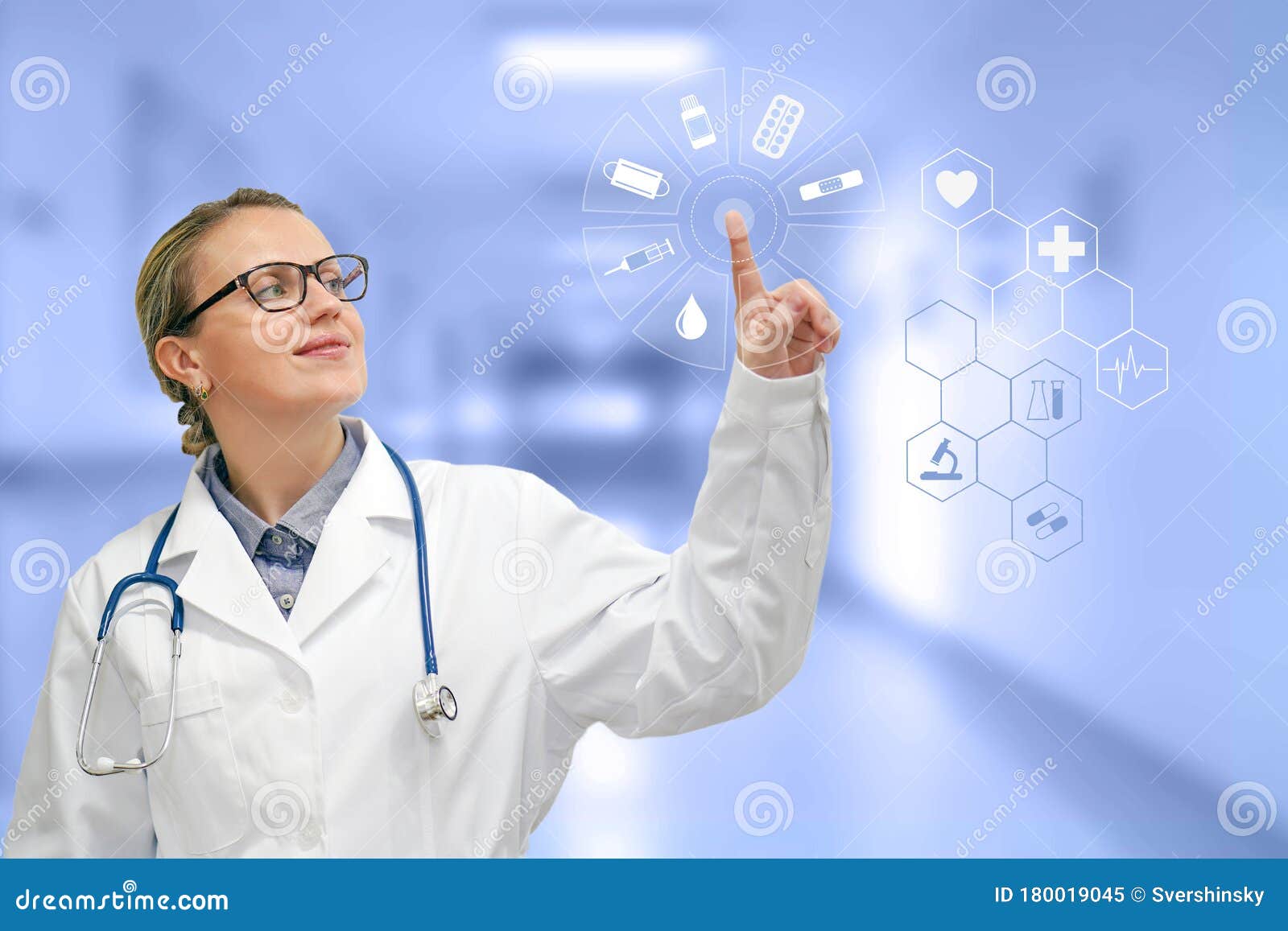 Doctor Making Use of Innovative Technologies. Tech Doctor Pressing High ...