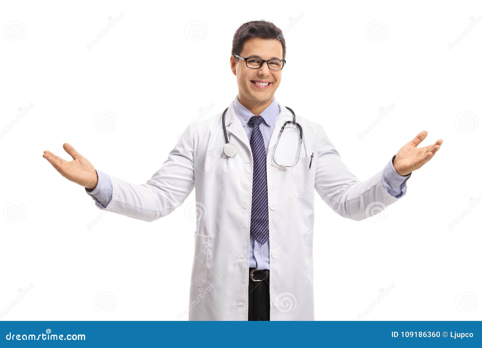 Doctor Making a Welcome Gesture and Smiling Stock Photo - Image of ...