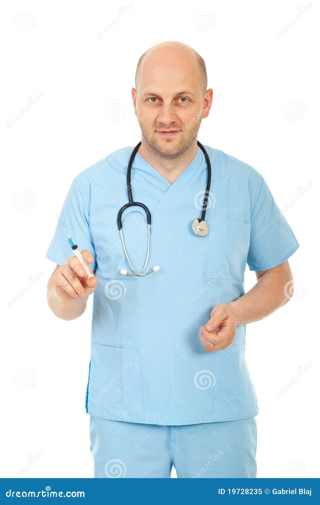 Doctor man holding syringe stock image. Image of friendly - 19728235