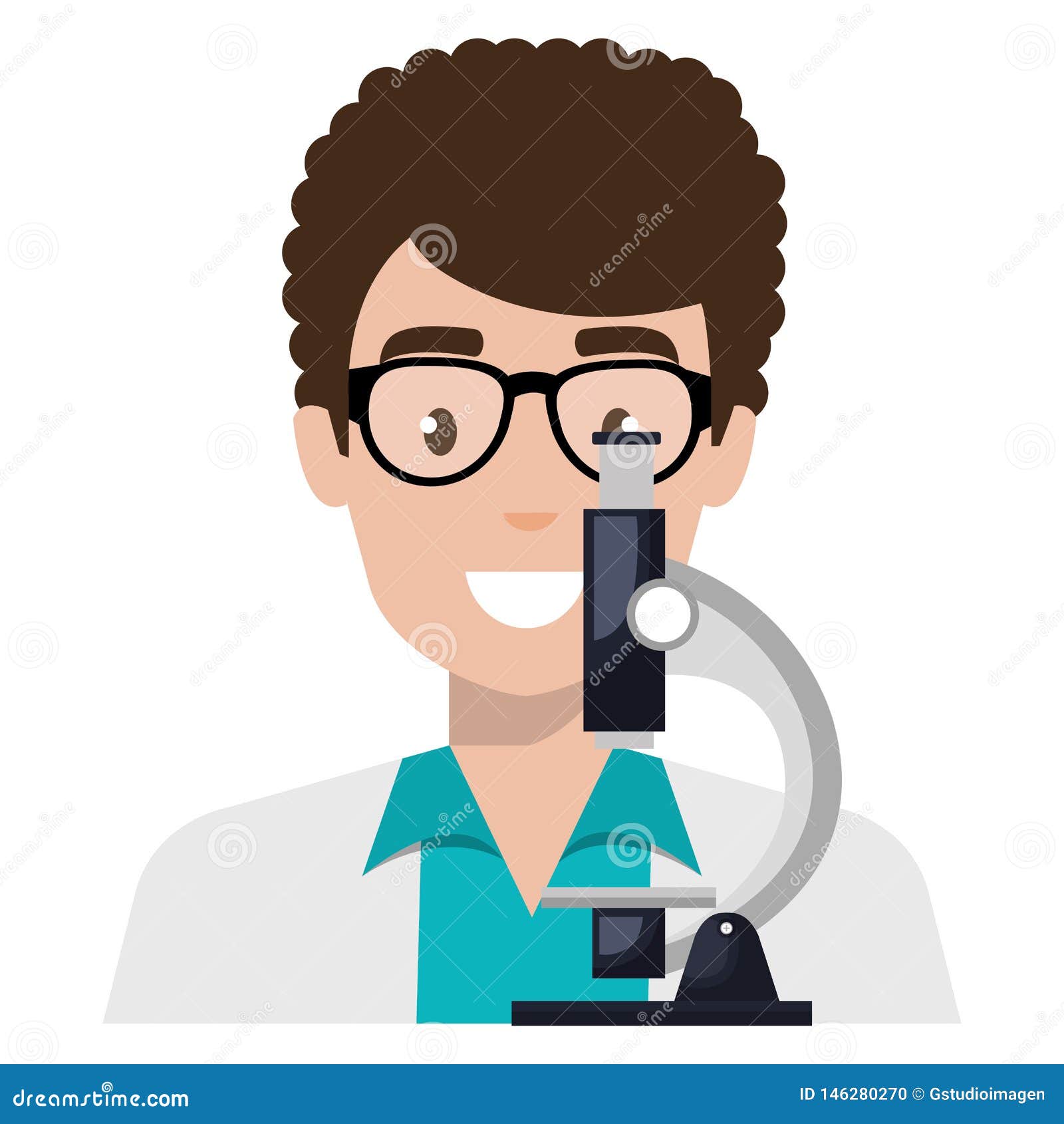 Doctor Man with Microscope Character Stock Illustration - Illustration ...