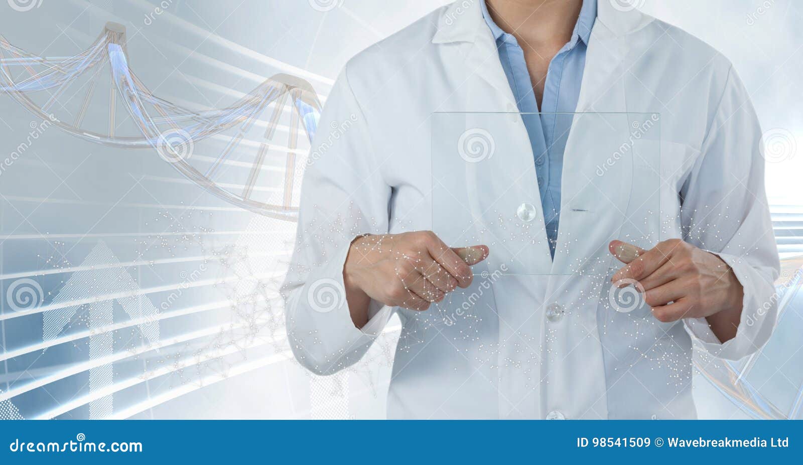 Doctor Man Standing with 3D DNA Strand Stock Image - Image of biology ...