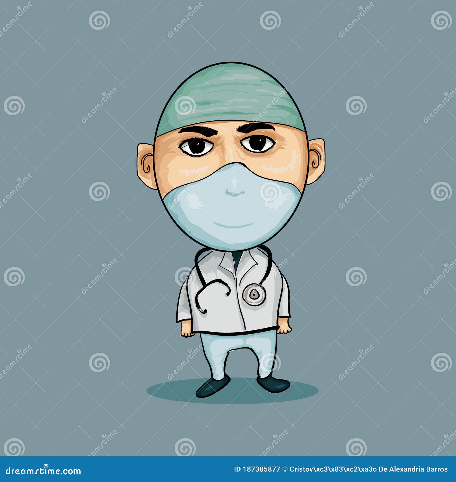 Doctor With Mask Hand Drawn Cartoon Illustration And Simple Art ...