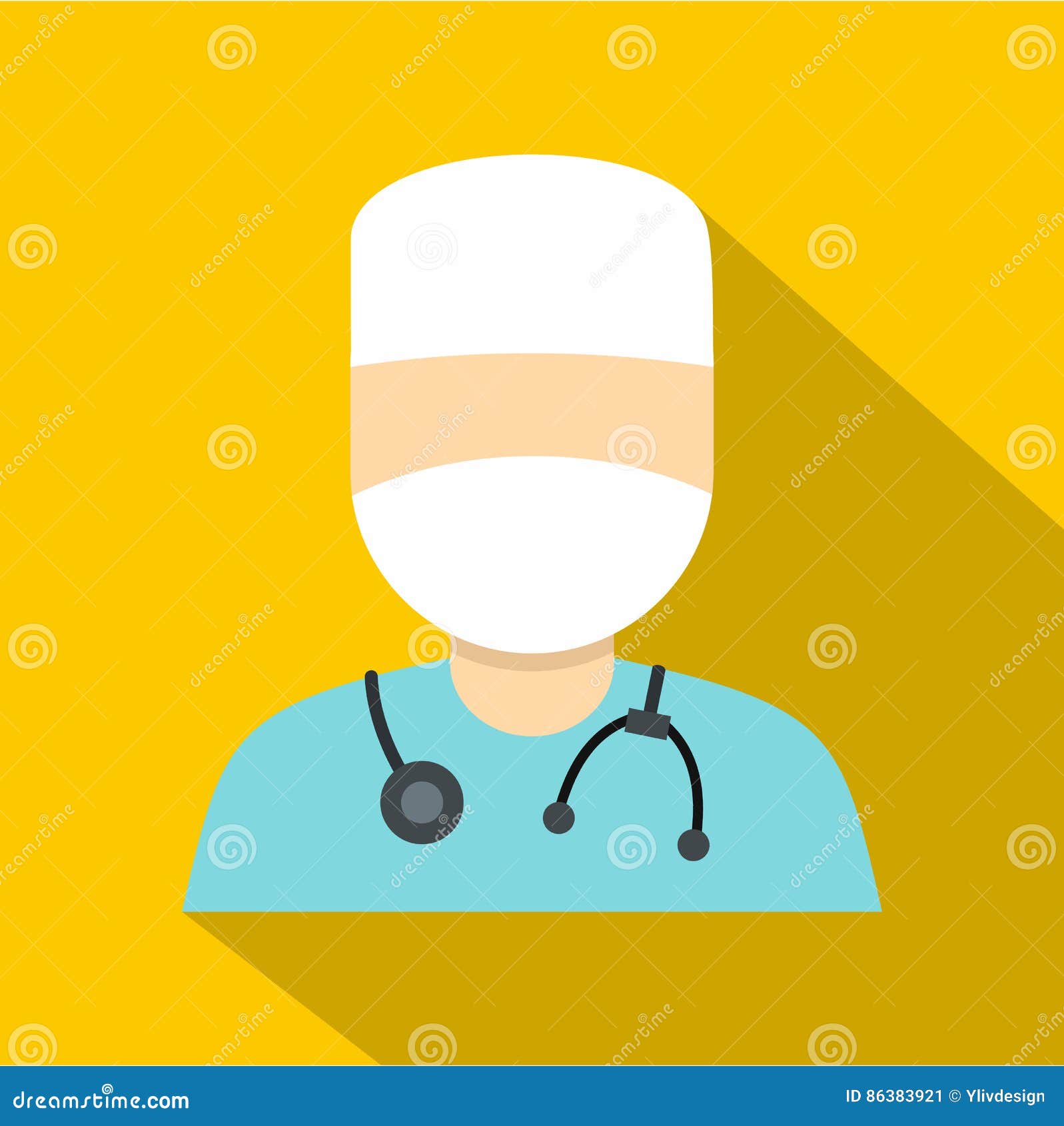 Doctor in a Mask with Stethoscope Icon, Flat Style Stock Vector ...