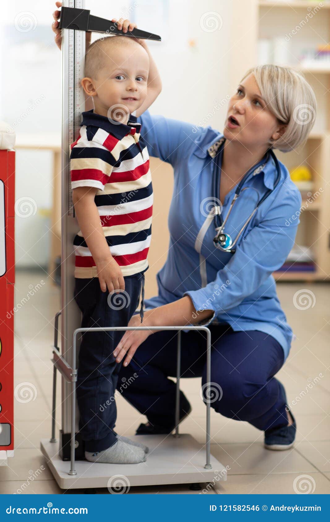 Doctor Measuring Boy`s Height Stock Photo - Image of meter, human ...