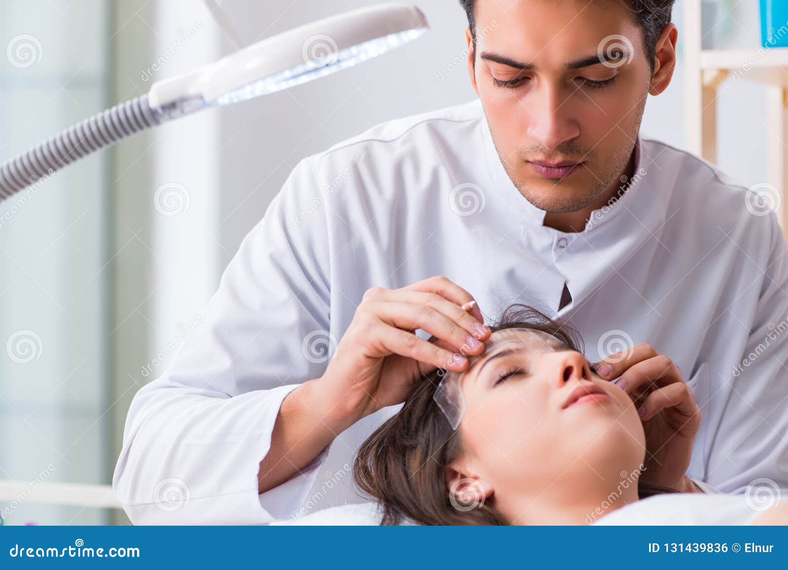 The Doctor Measuring Patient`s Face before Plastic Surgery Stock Photo ...