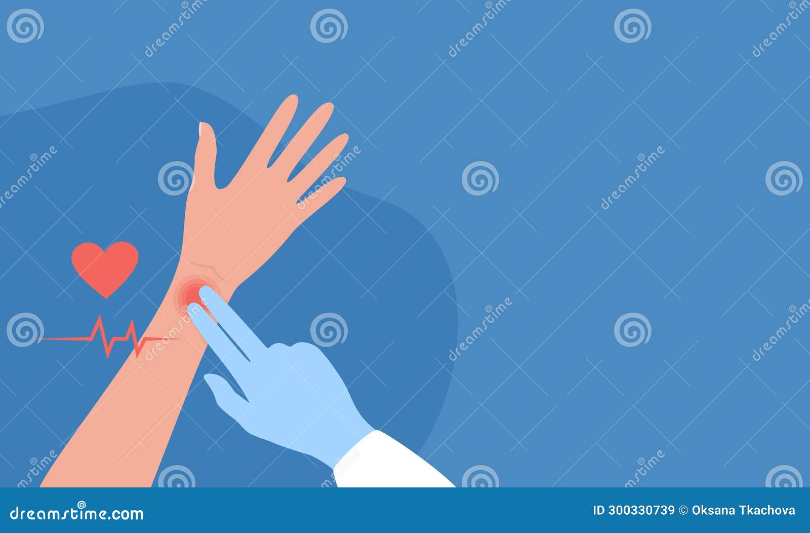 A Doctor Measuring a Patient S Pulse, Copy Space. Flat Vector ...