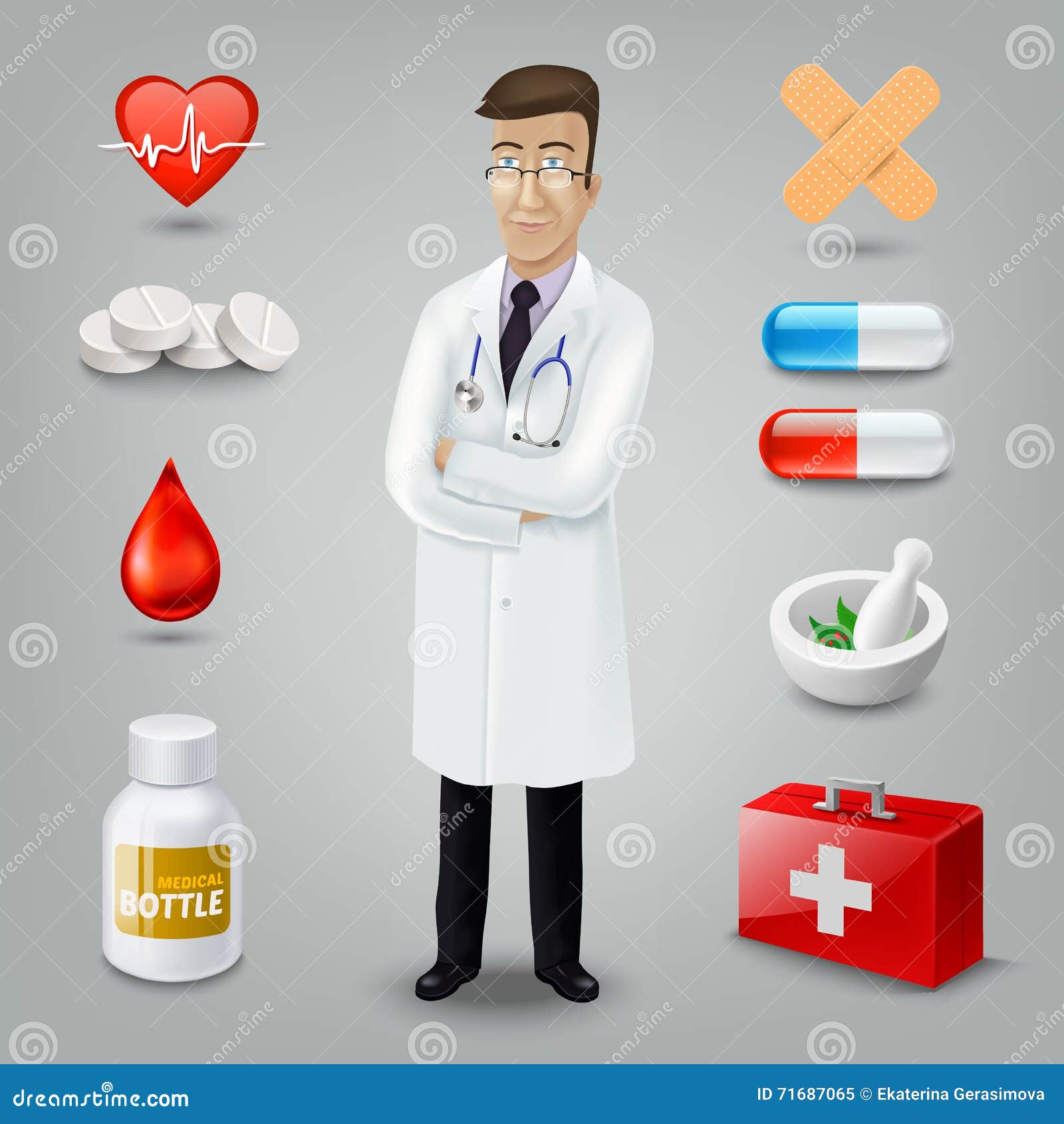 Doctor with Medical Object. Vector Illustration Stock Vector ...