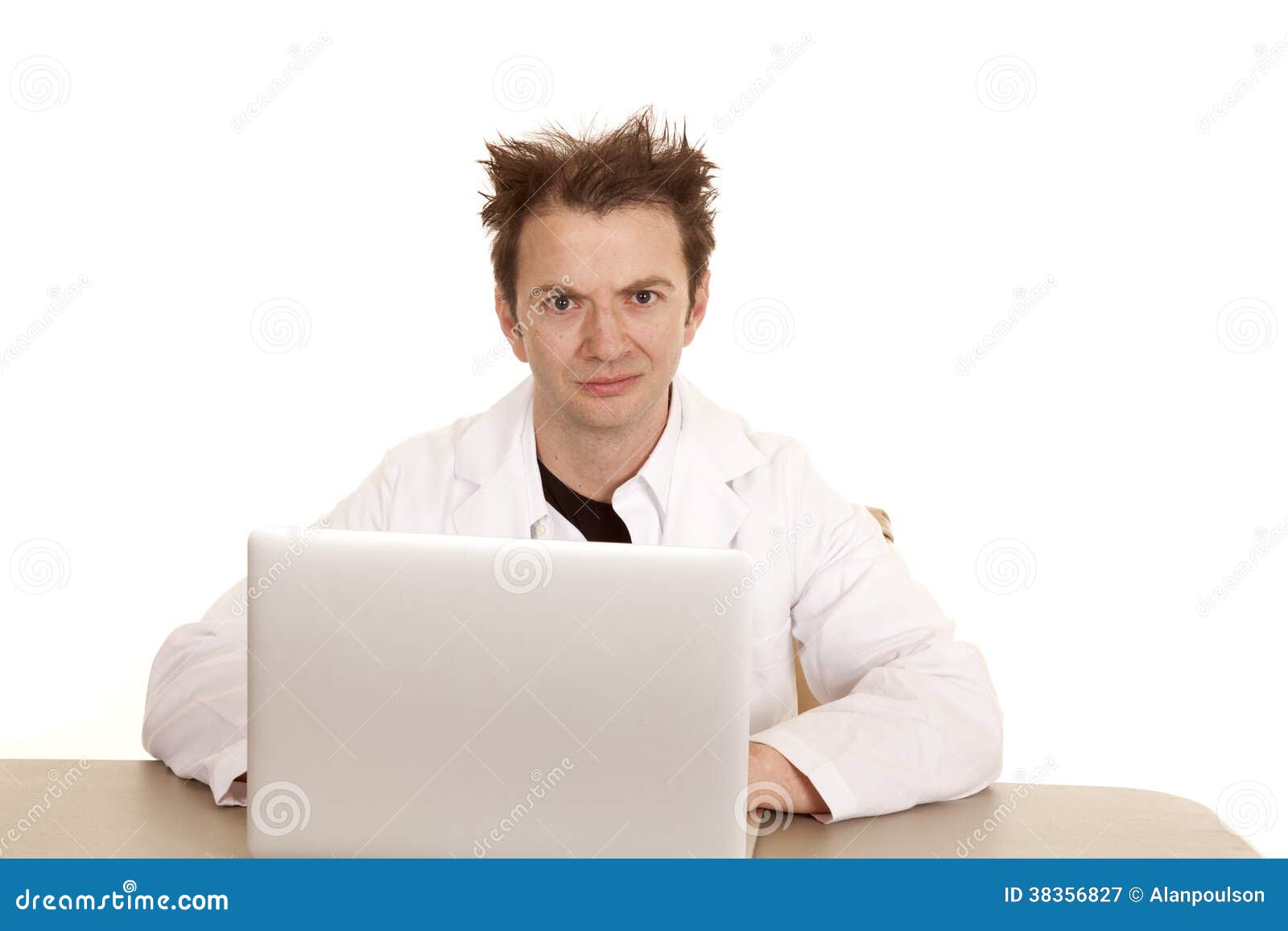 Doctor Messed Up Hair Computer Looking Stock Image - Image of inventor ...