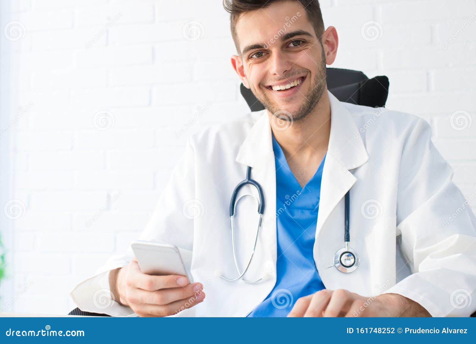 Doctor with mobile phone stock photo. Image of consultation - 161748252