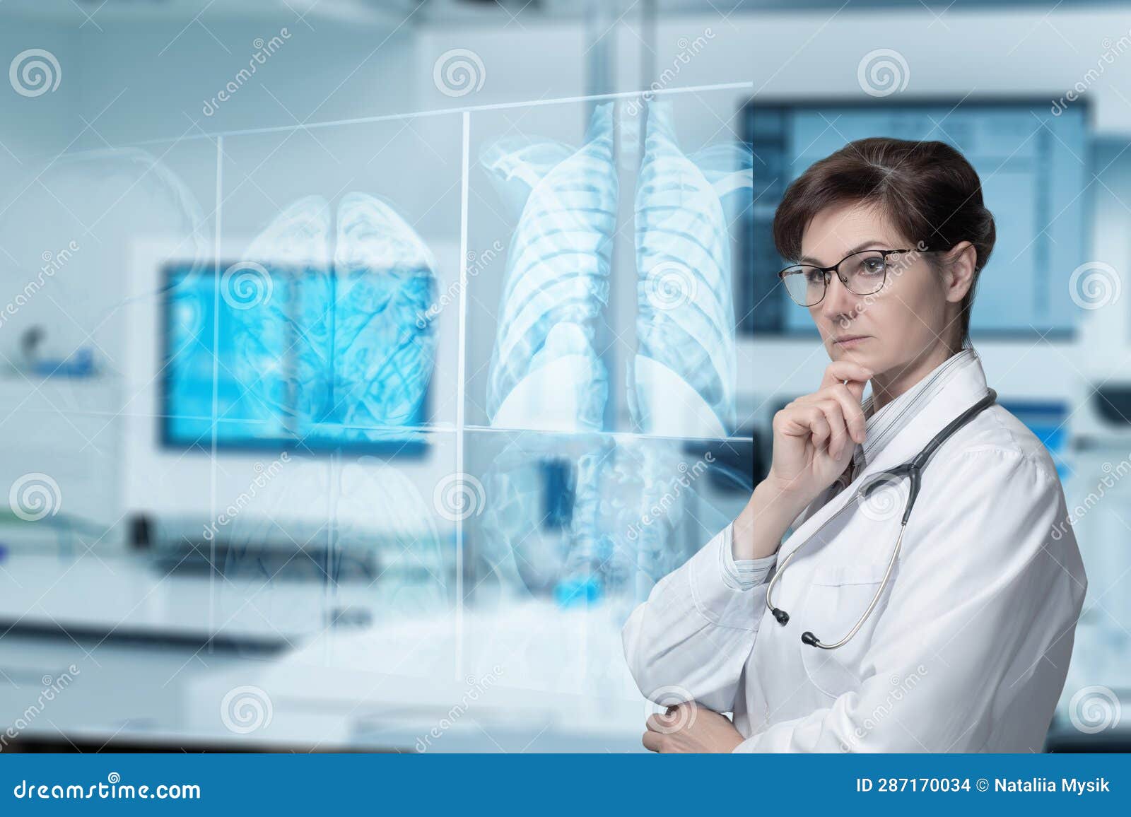 Doctor Monitors X-rays on a Virtual Computer Screen Stock Photo - Image ...
