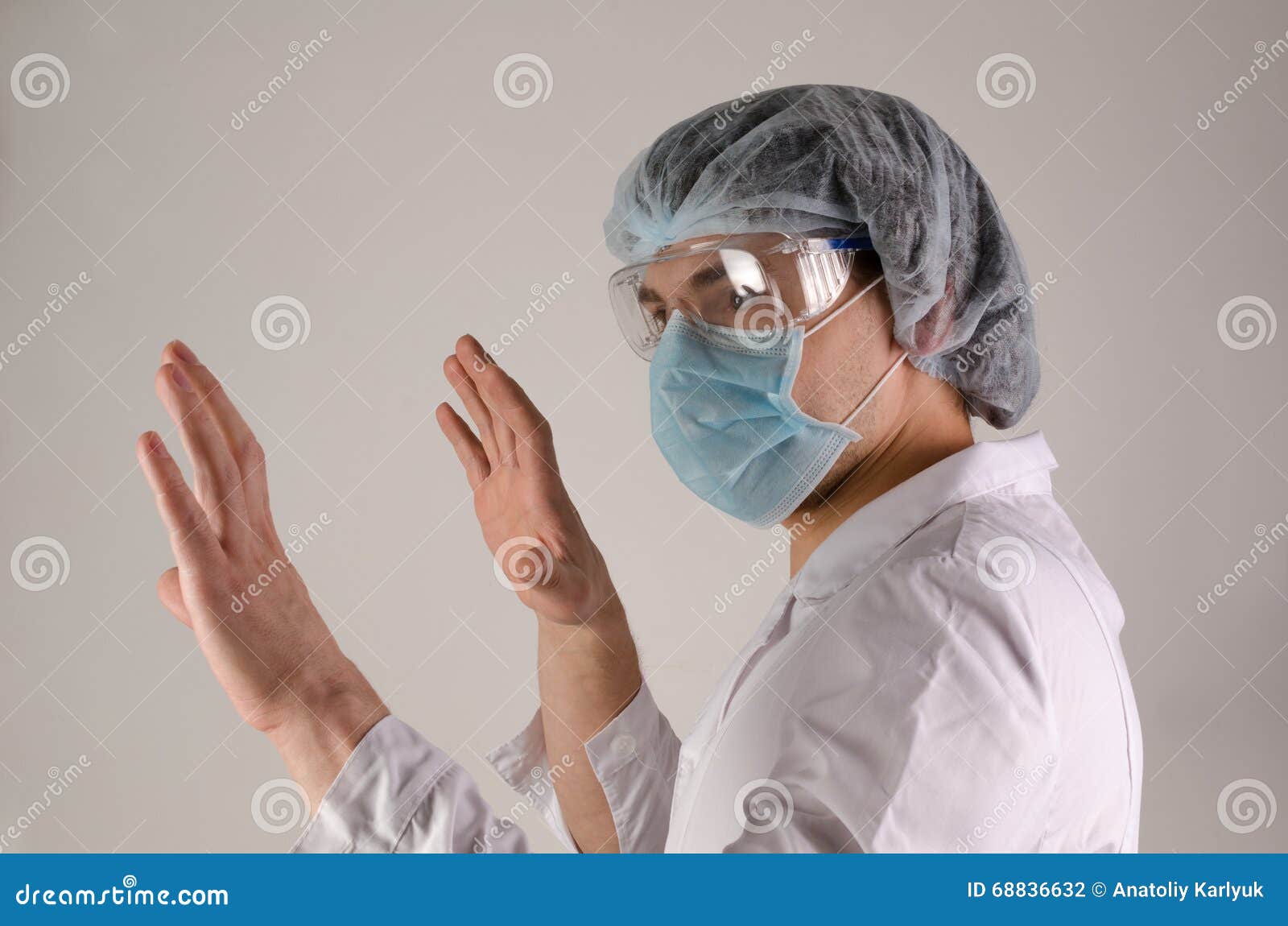 Doctor Move Back on Neutral Background. Medcine Concept. Stock Photo ...