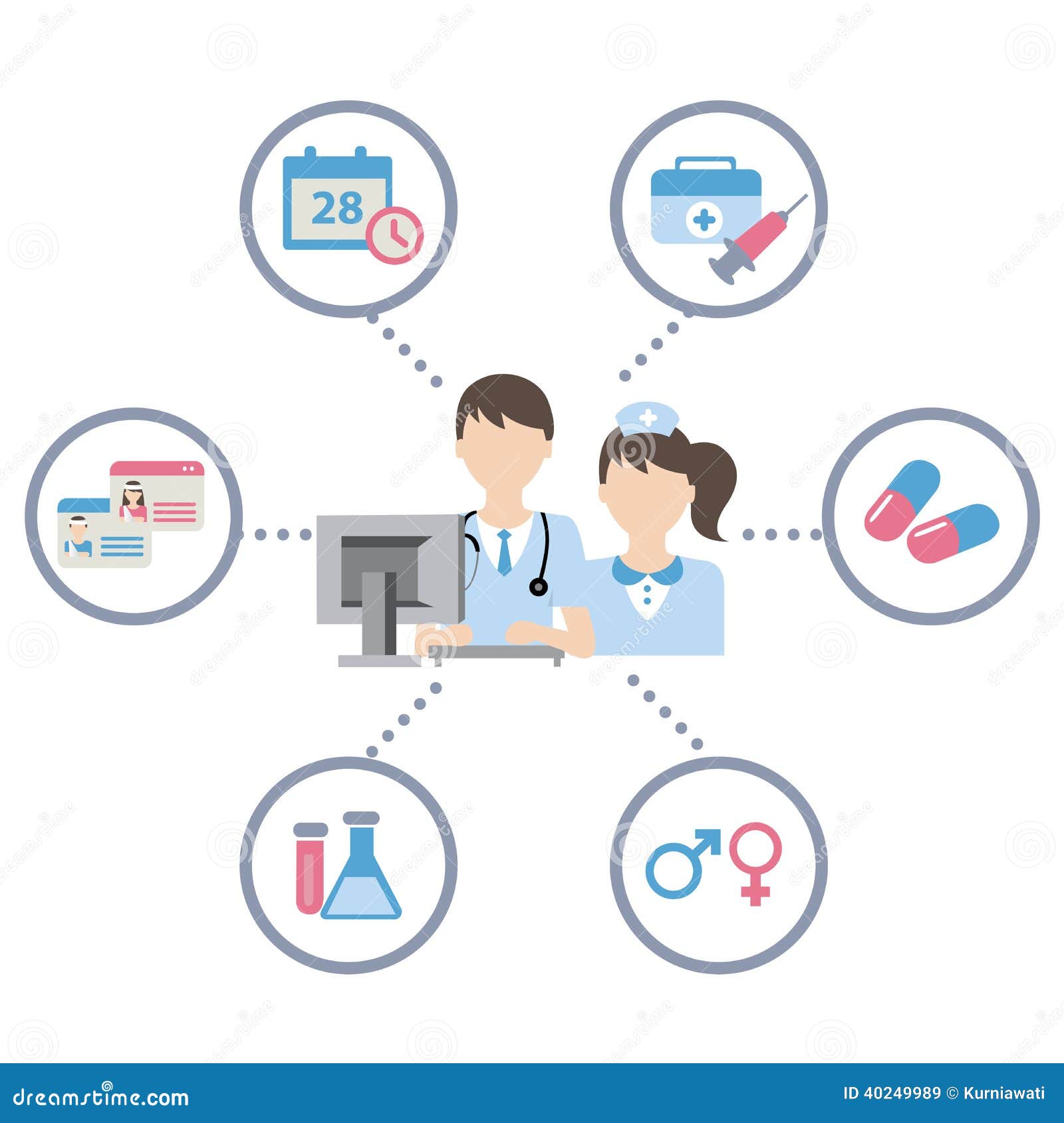 Doctor Nurse Checking Computer Icon Stock Vector - Illustration of ...