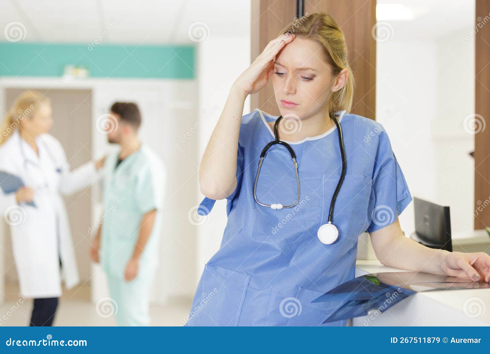 Doctor nurse feeling dizzy stock image. Image of female - 267511879