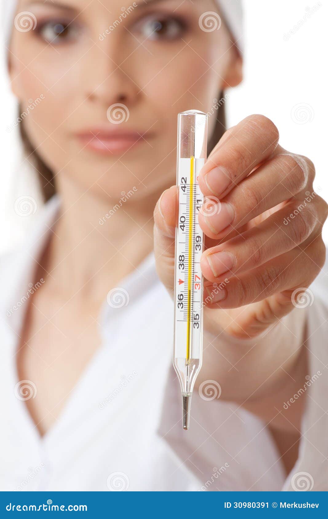 Doctor Nurse Holding Thermometer, Isolated Stock Image - Image of nurse ...