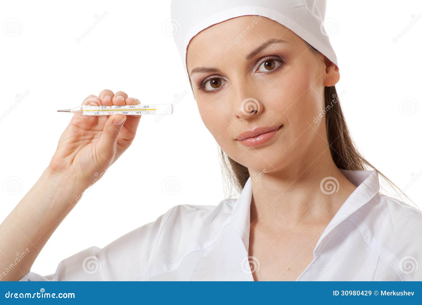 Doctor Nurse Holding Thermometer, Isolated Stock Image - Image of ...