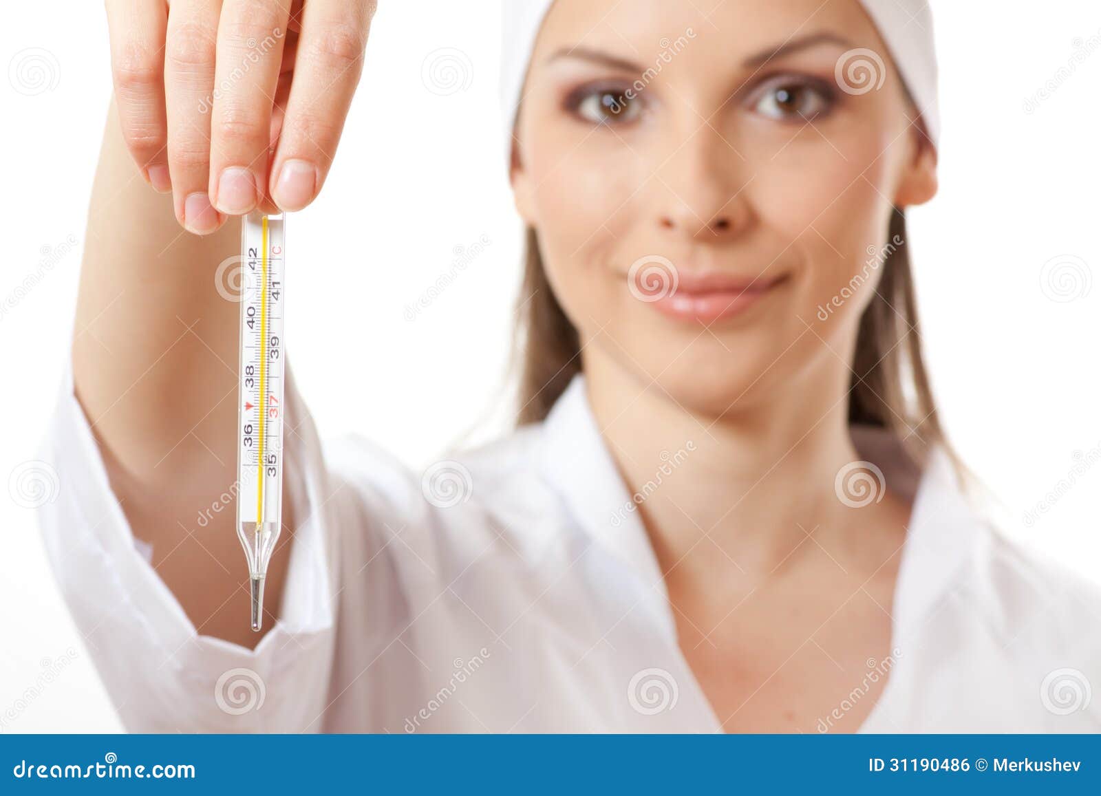 Doctor Nurse Holding Thermometer, Isolated Stock Photo - Image of ...