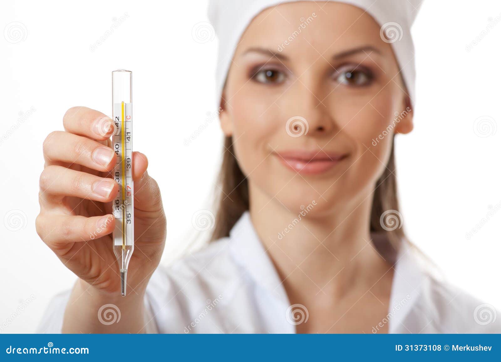 Doctor Nurse Holding Thermometer, Isolated Stock Photo - Image of ...