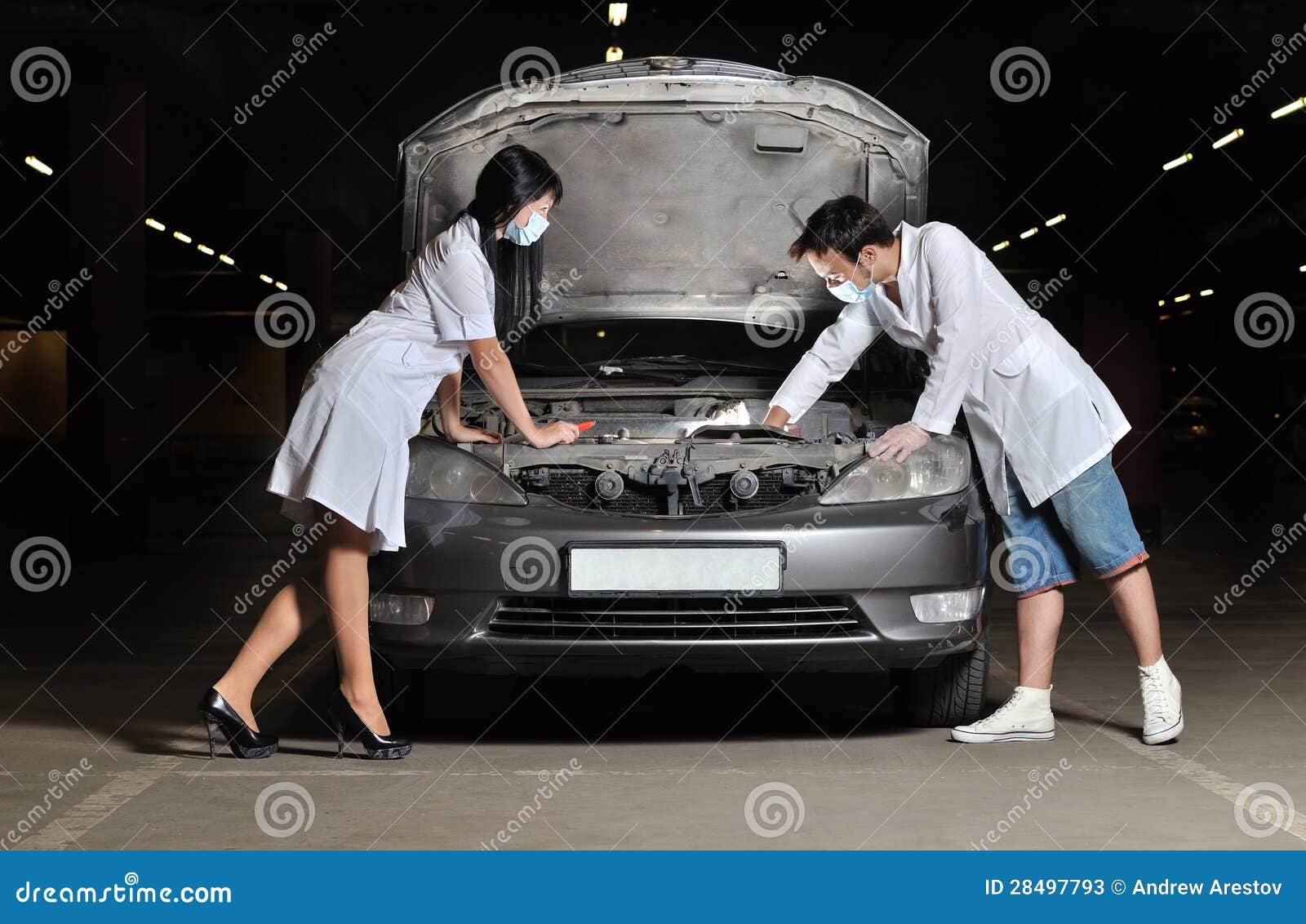The Doctor and Nurses Repair the Car Stock Image - Image of automobile ...