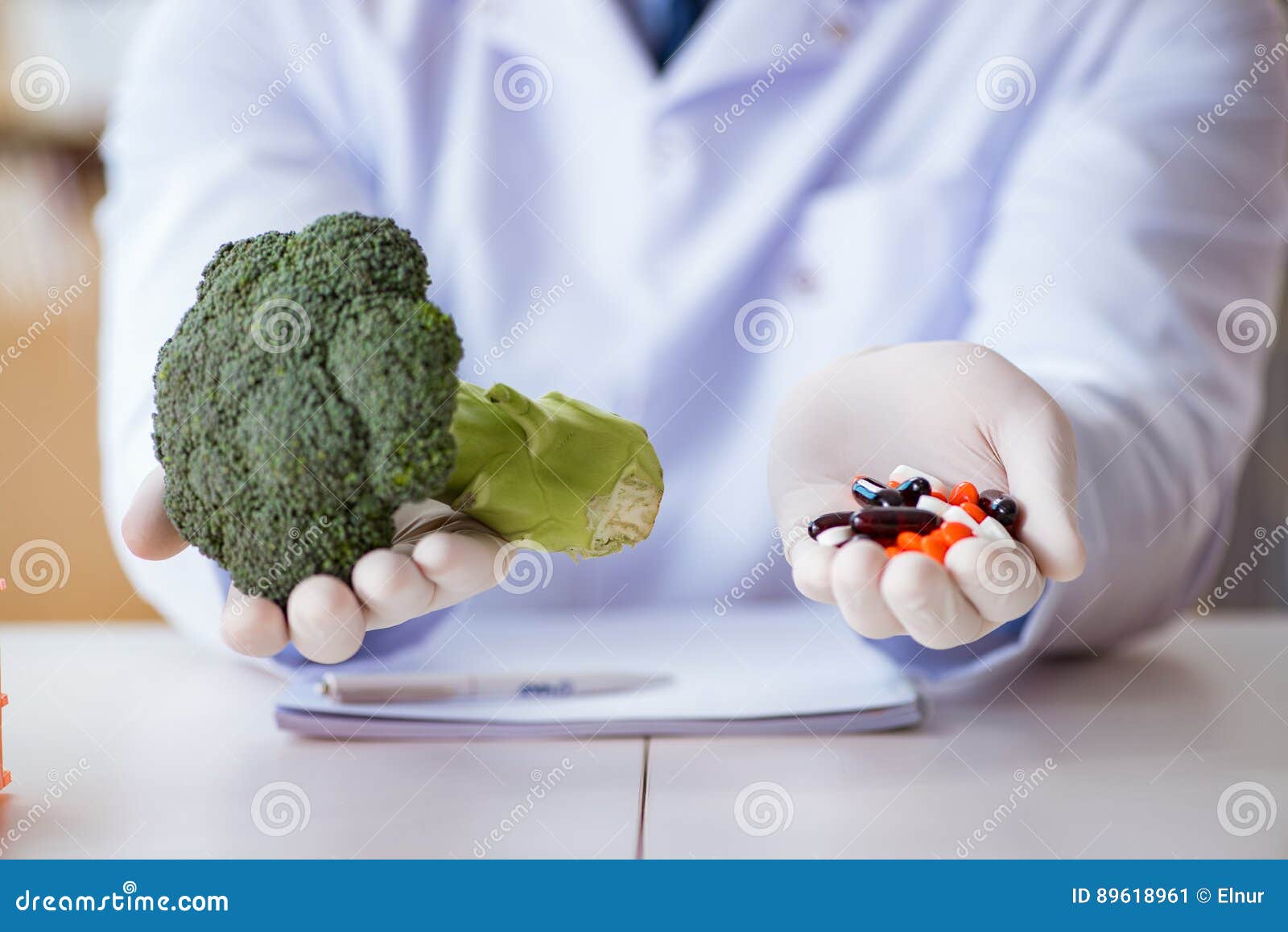 The Doctor Offering Choice between Healthy and Vitamins Stock Image ...