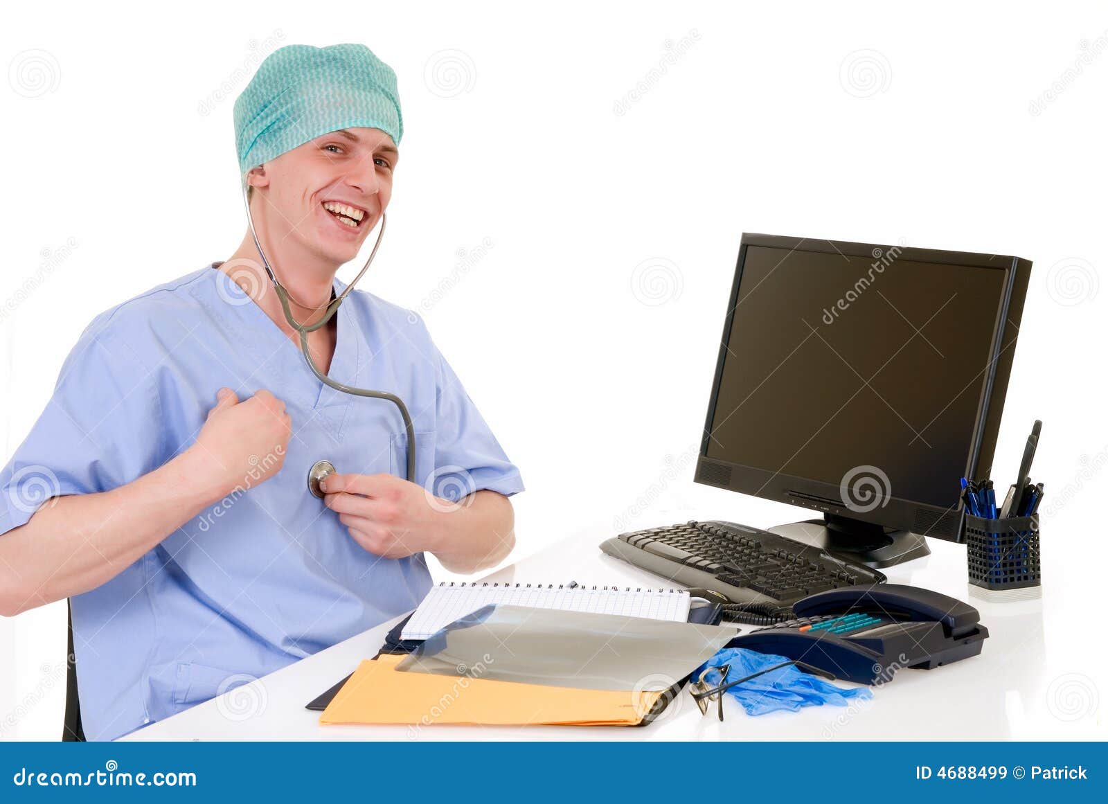 Doctor in Office, Admin Work Stock Image - Image of male, glasses: 4688499