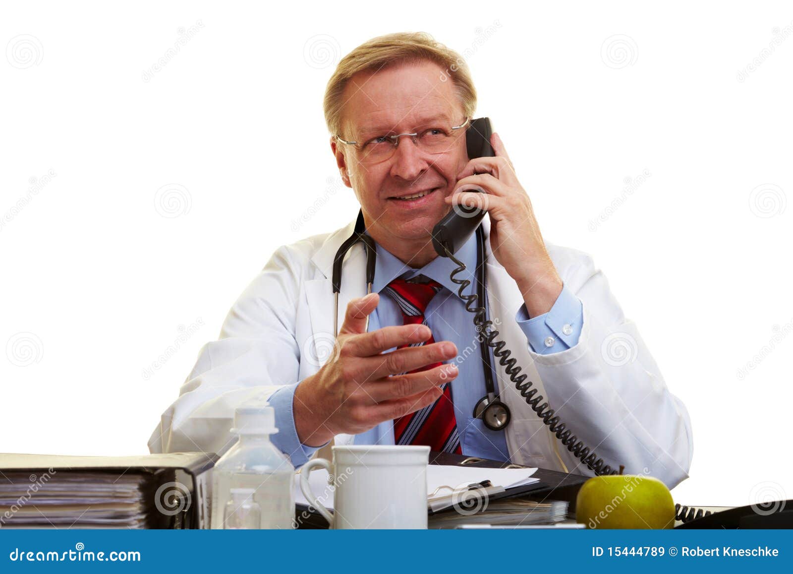 Doctor in office on phone stock image. Image of consultation - 15444789