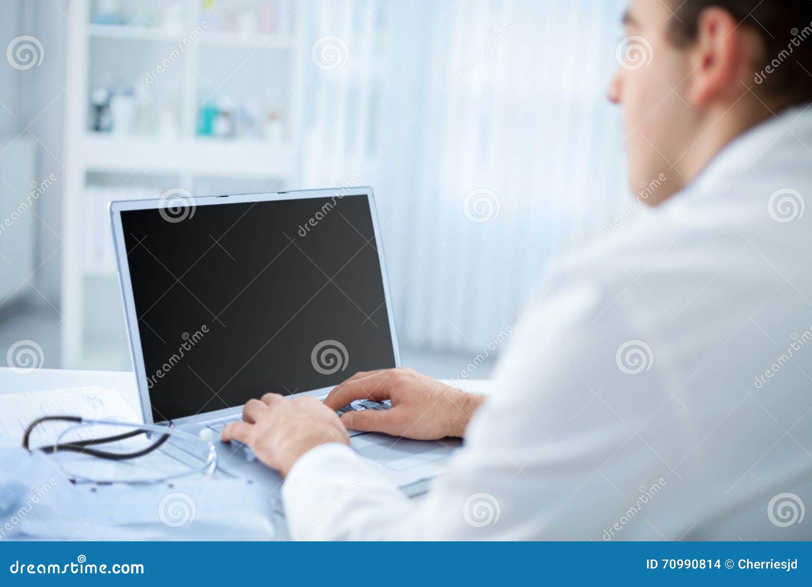Doctor in the Office Using a Computer Stock Photo - Image of buttons ...