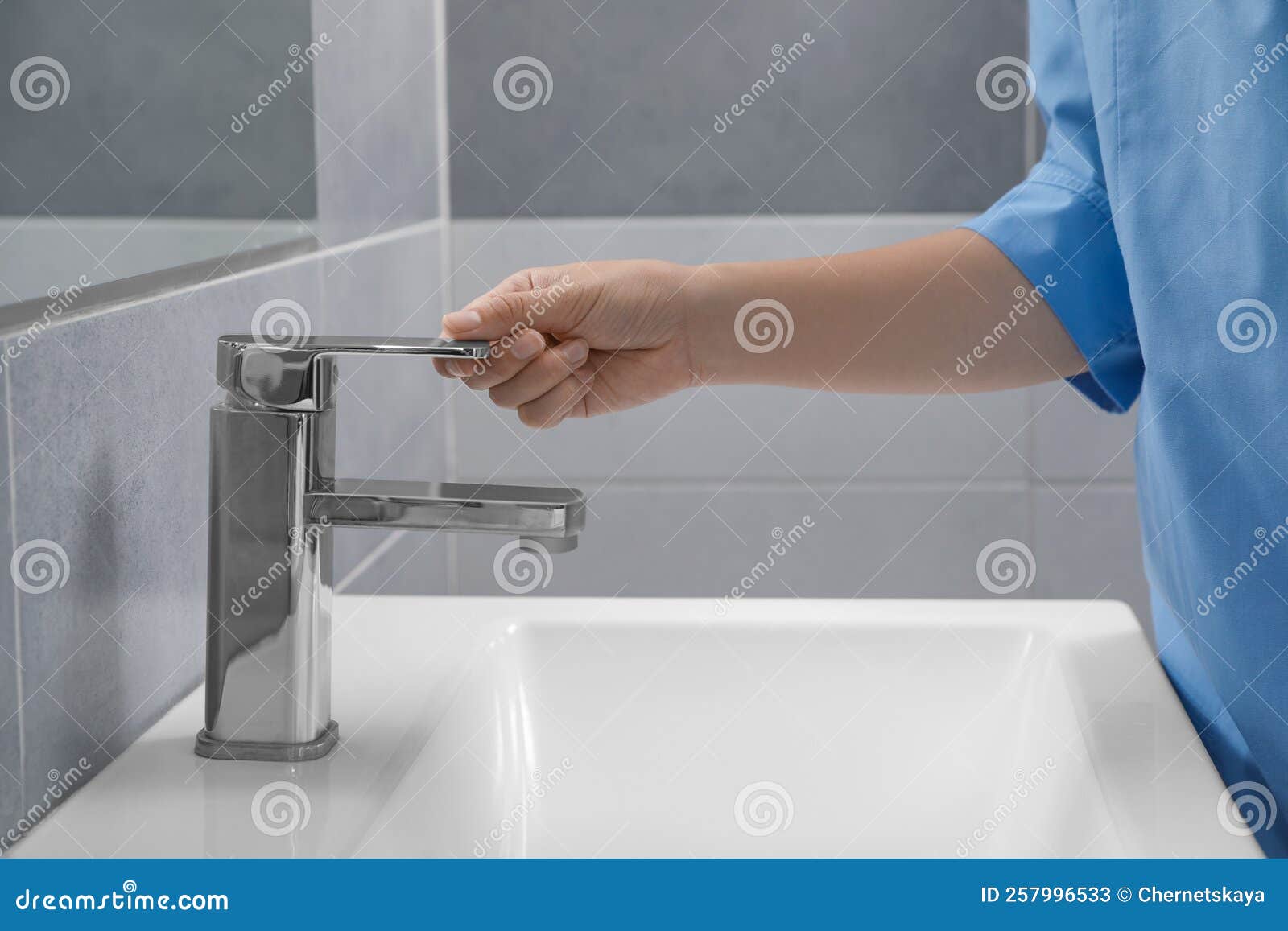 Doctor Opening Tap Water in Bathroom, Closeup Stock Image - Image of ...