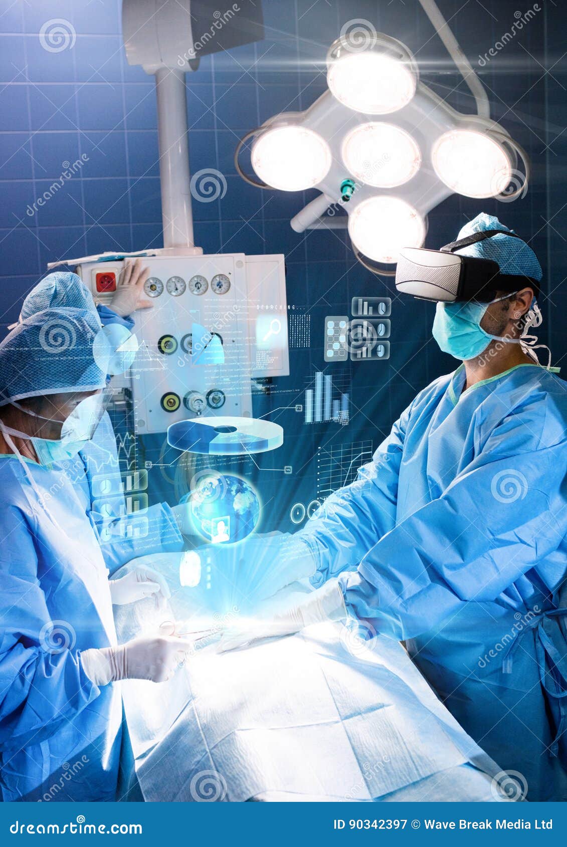 Doctor Operation Wearing VR Virtual Reality Headset with Interface ...