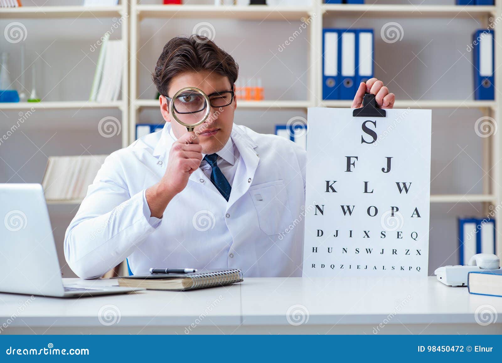 The Doctor Optician with Letter Chart Conducting an Eye Test Check ...