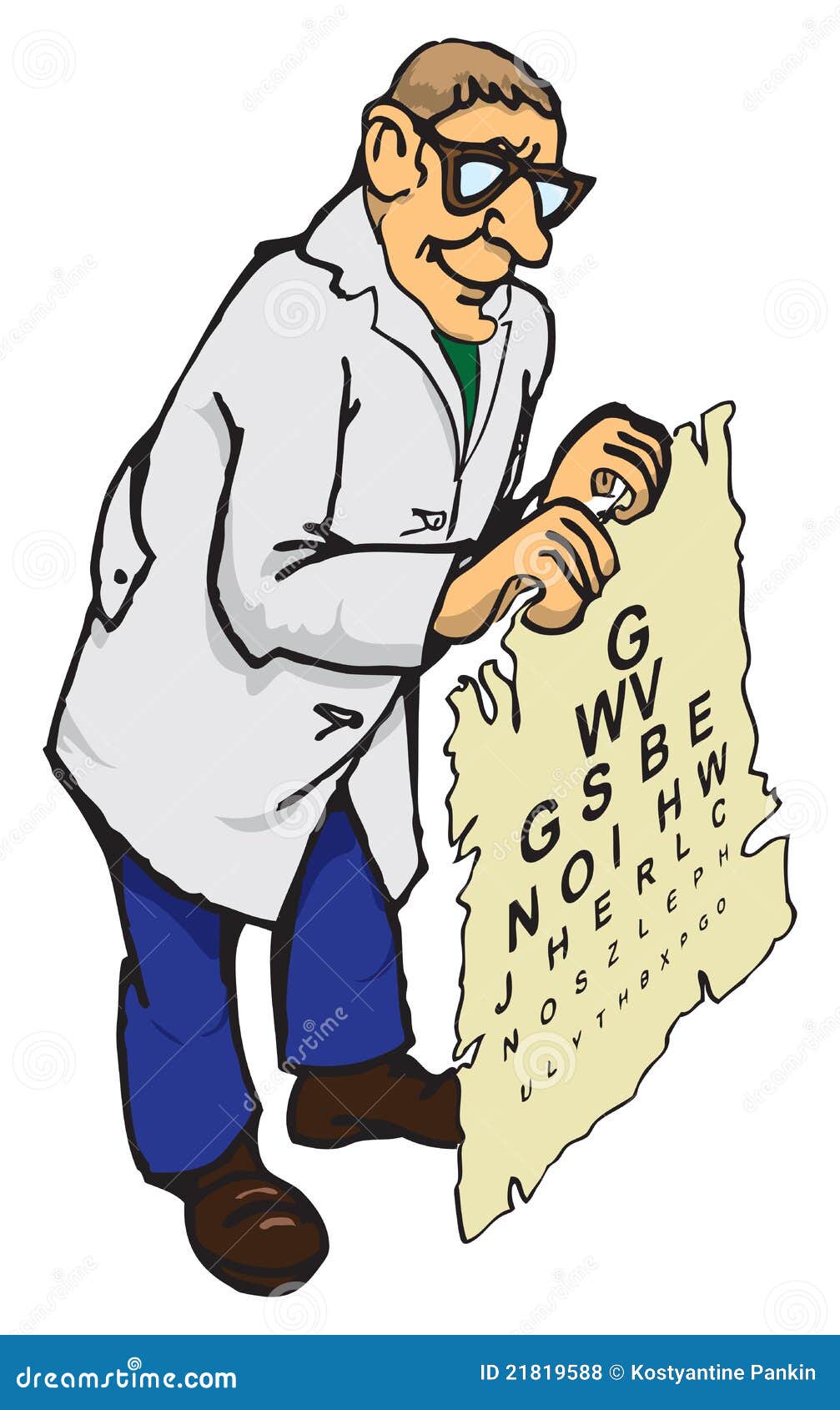 Doctor Optometrist Checks Vision In A Male Patient. Eye Test Chart ...