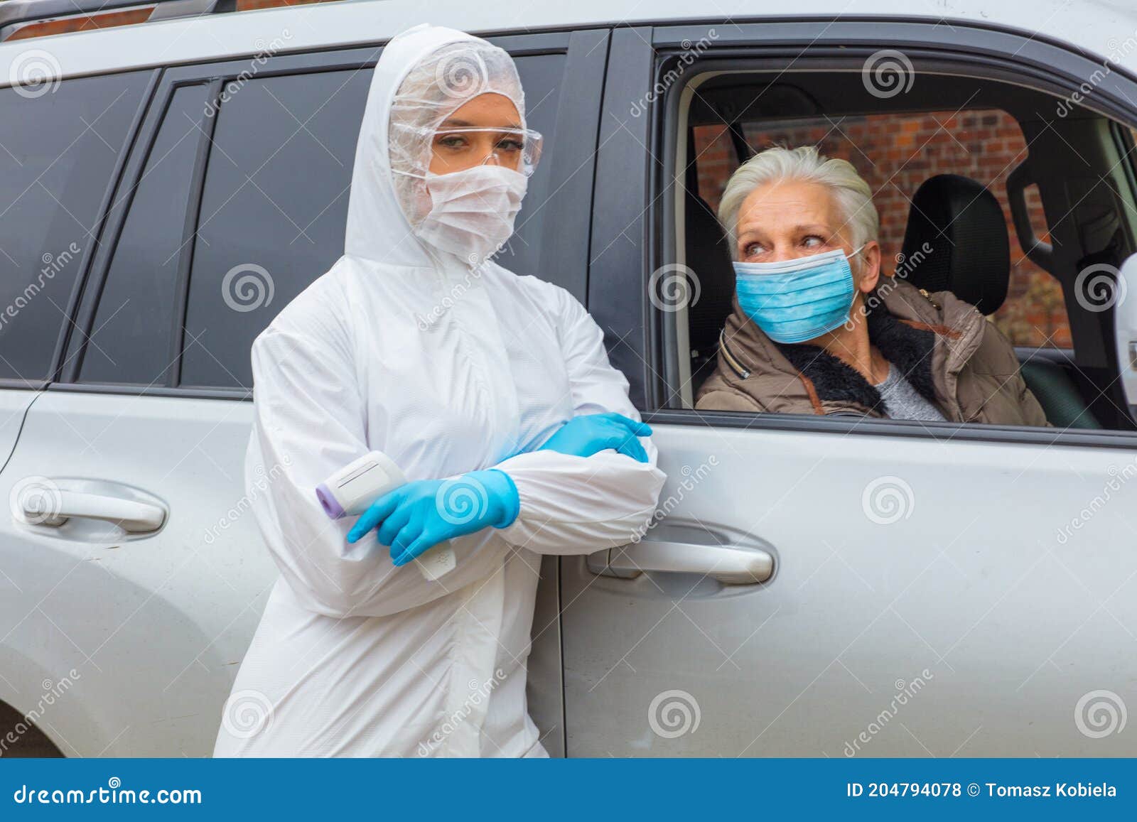 Doctor and a Patient in Drive-thru Stock Photo - Image of protection ...