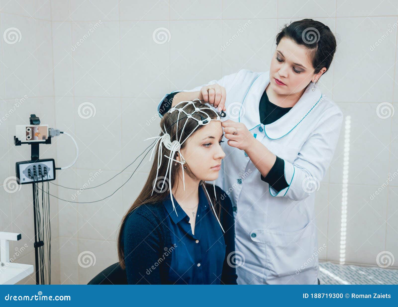 Doctor and Patient with Encephalography Electrode. Electroencephalogram ...