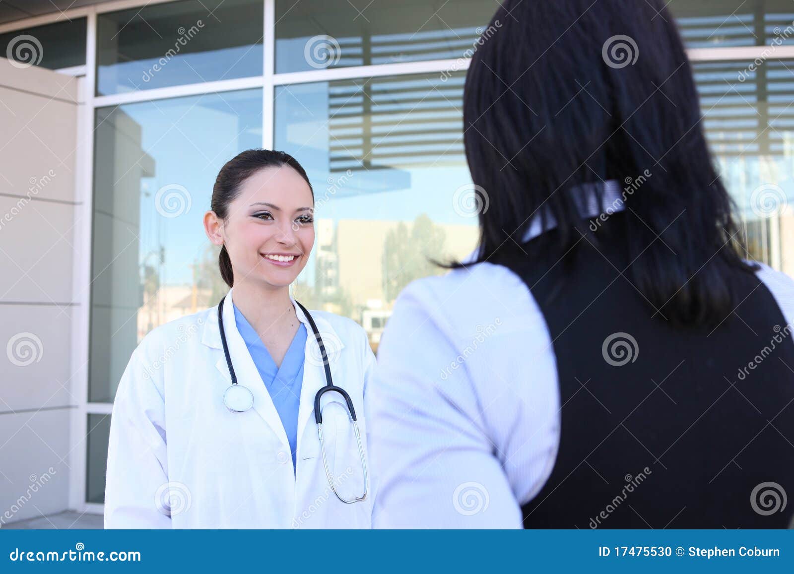 Doctor and Patient Outside Hospital Stock Photo - Image of friendly ...