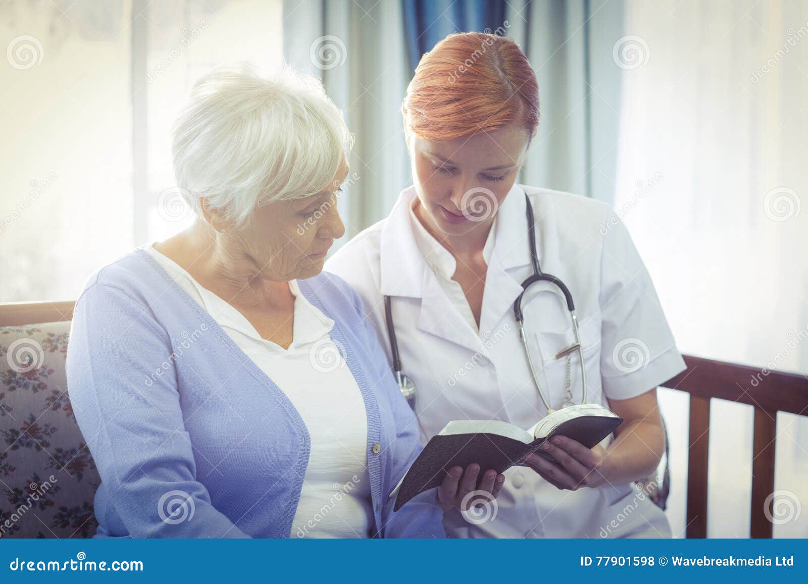Doctor and Patient Reading a Book Stock Photo - Image of clothing, aged ...