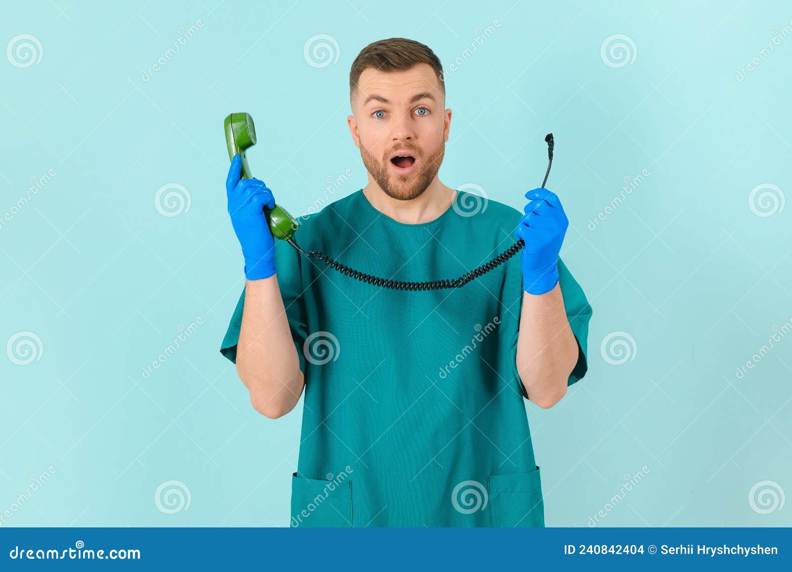 Doctor with Phone on a Blue Background. Doctor Call Concept Stock Photo ...