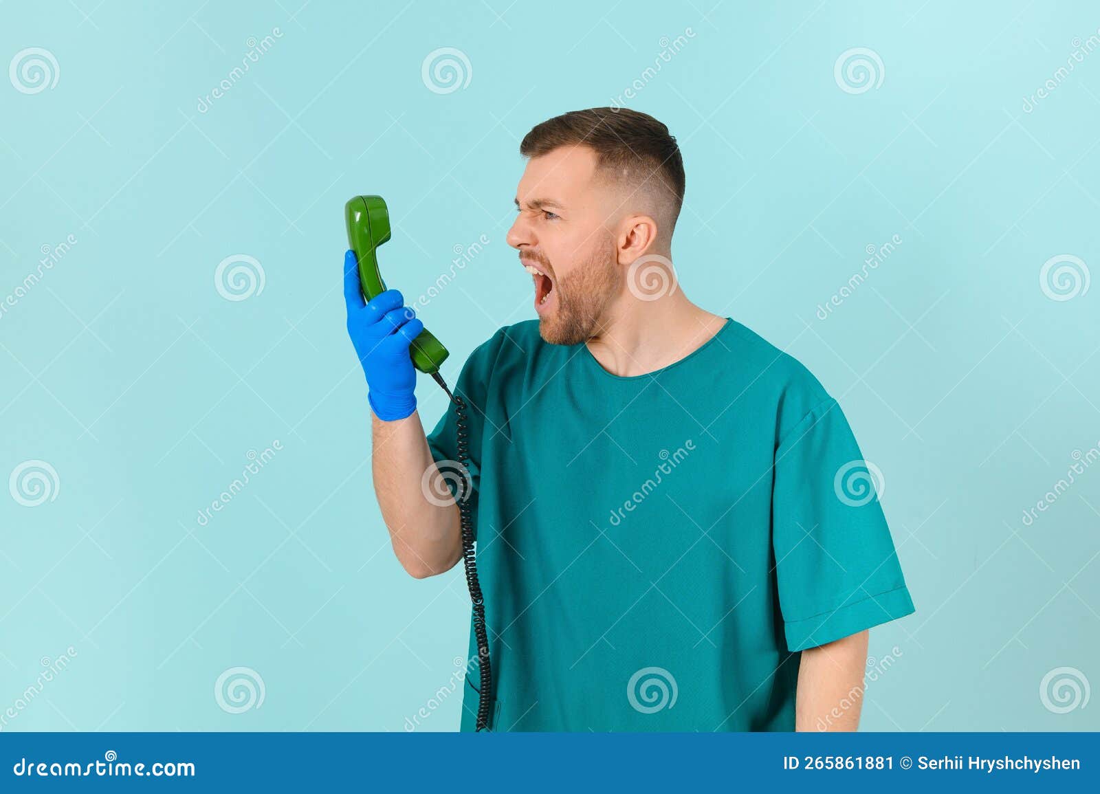 Doctor with Phone on a Blue Background. Doctor Call Concept Stock Image ...