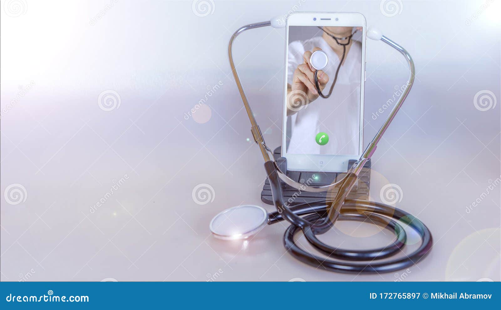 Doctor through a Phone Screen Using a Stethoscope, an Online Patient ...