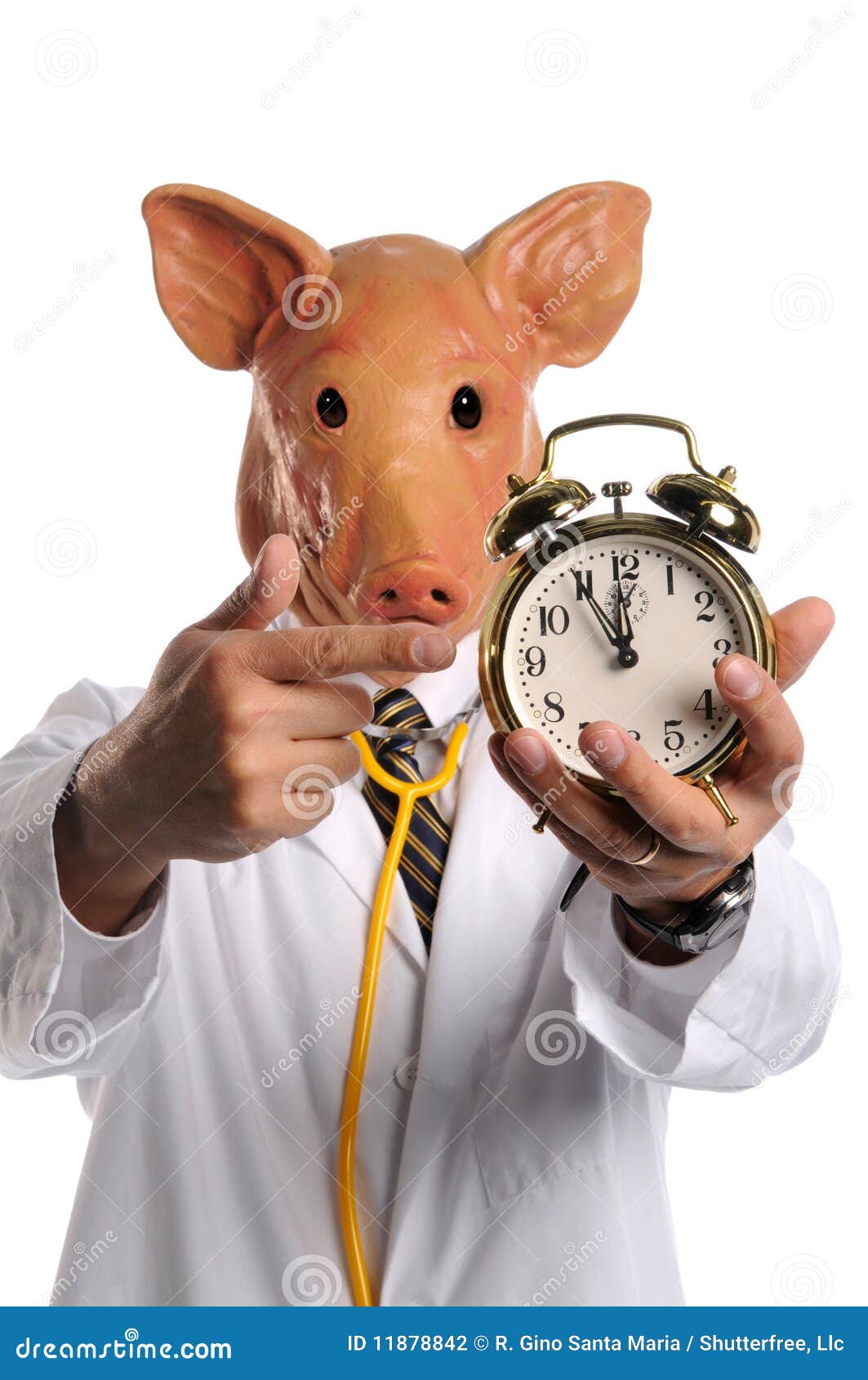 Doctor with Pig Head Pointing at Clock Stock Photo - Image of human ...