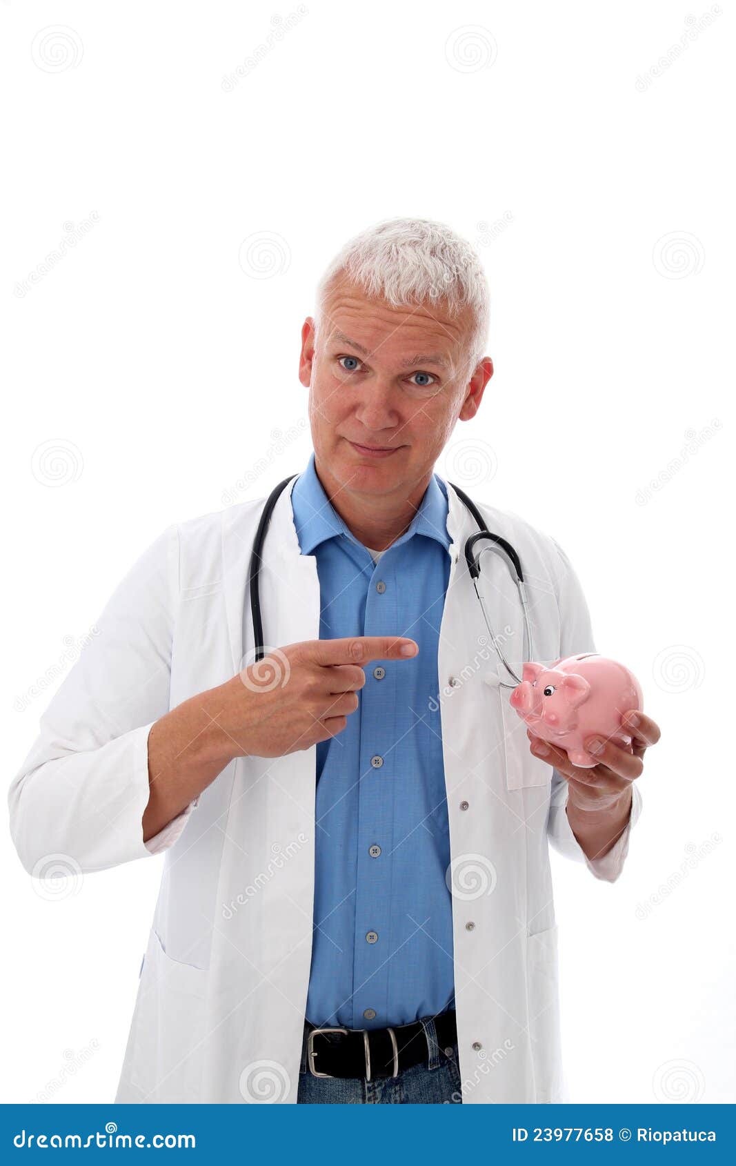 Doctor with piggy bank stock photo. Image of copy, business - 23977658