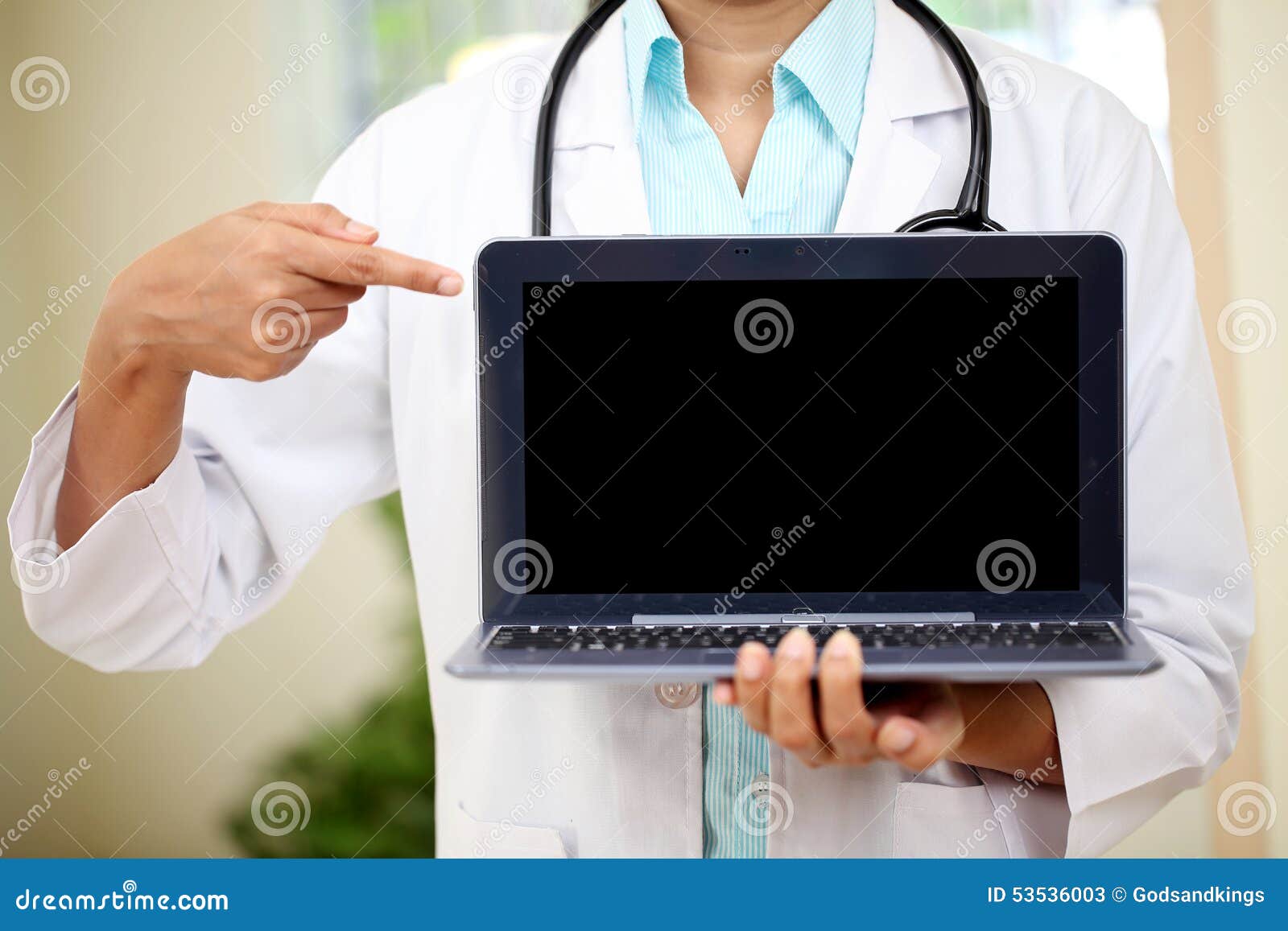 Doctor Pointing in Laptops Blank Screen Stock Image - Image of laptops ...