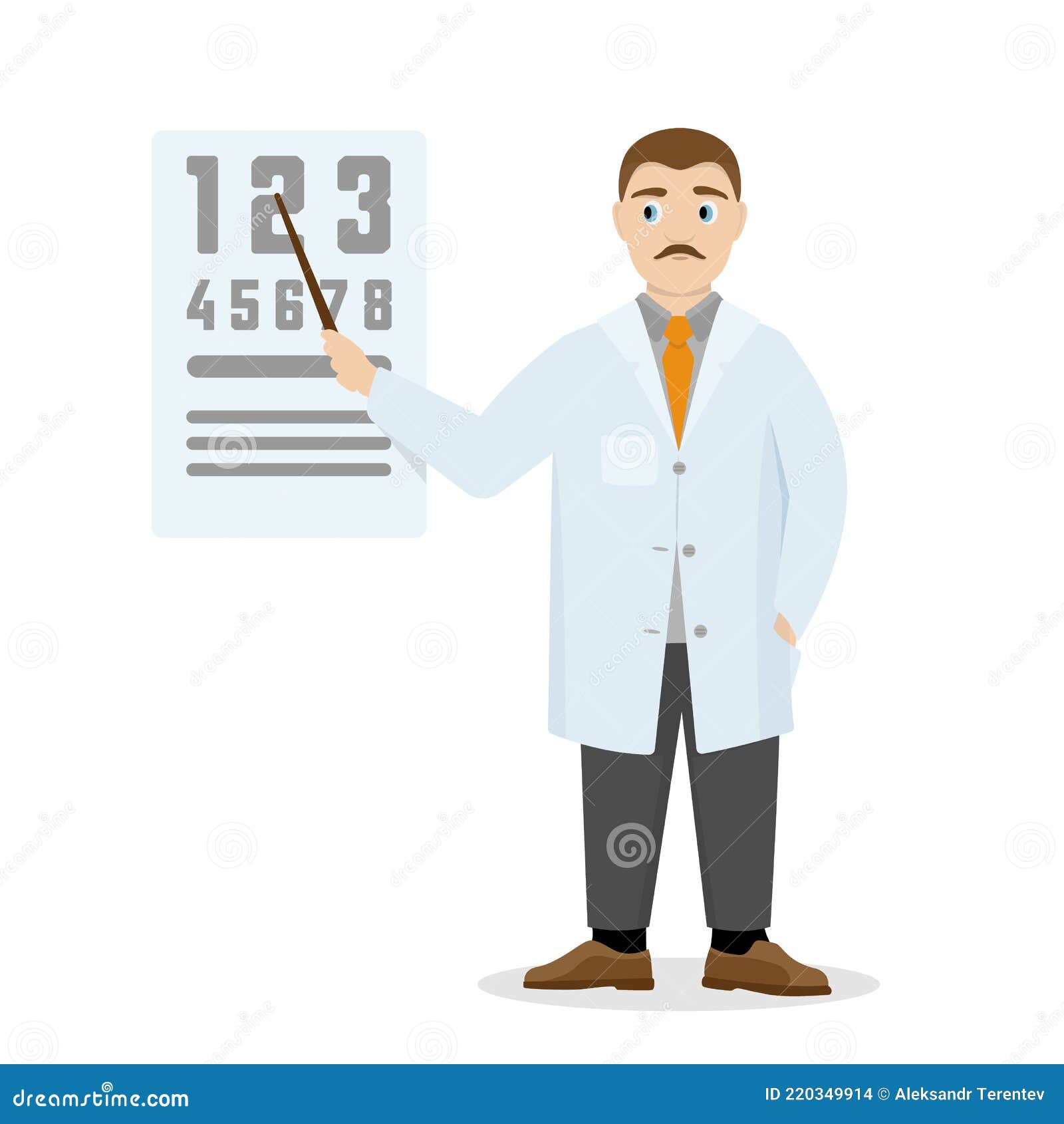 Optometrist Points To The Table For Testing Visual Acuity. Cartoon ...