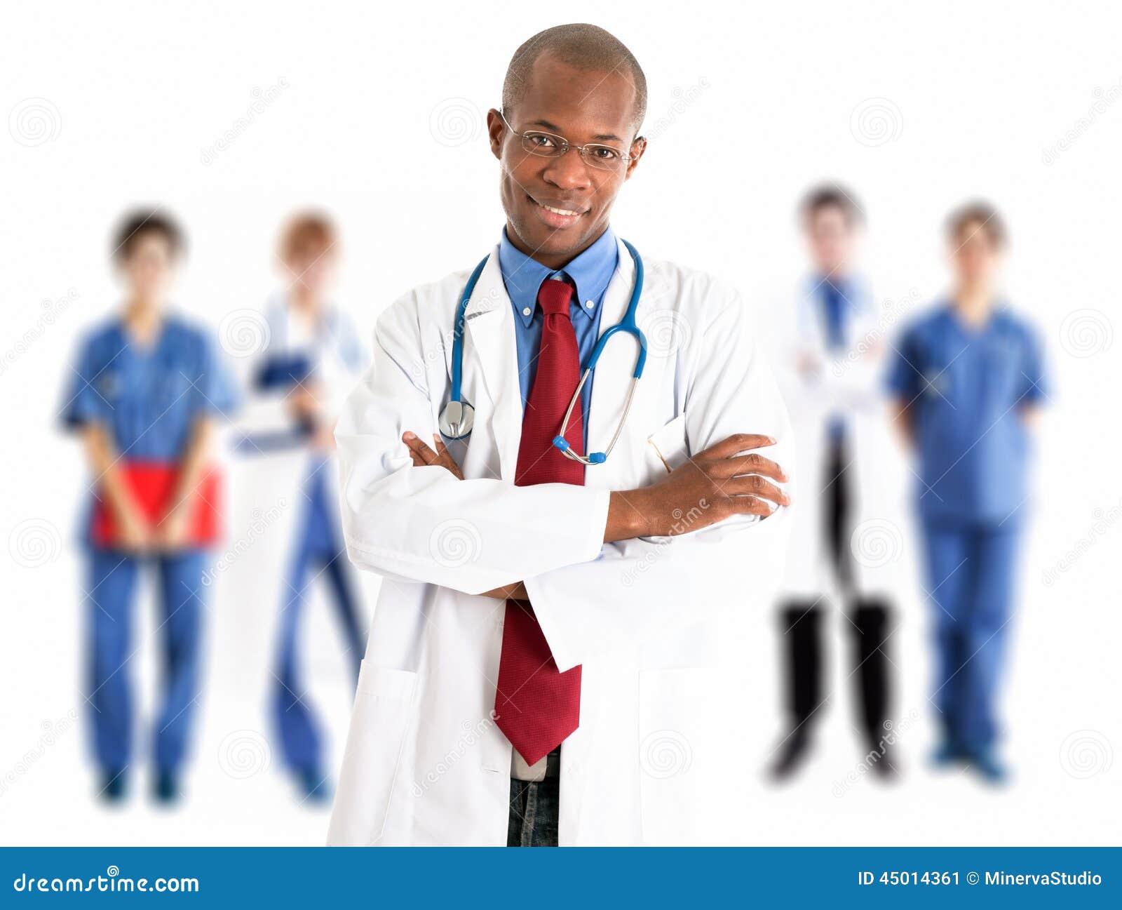 Doctor Portrait in Front of His Team Stock Image - Image of black ...