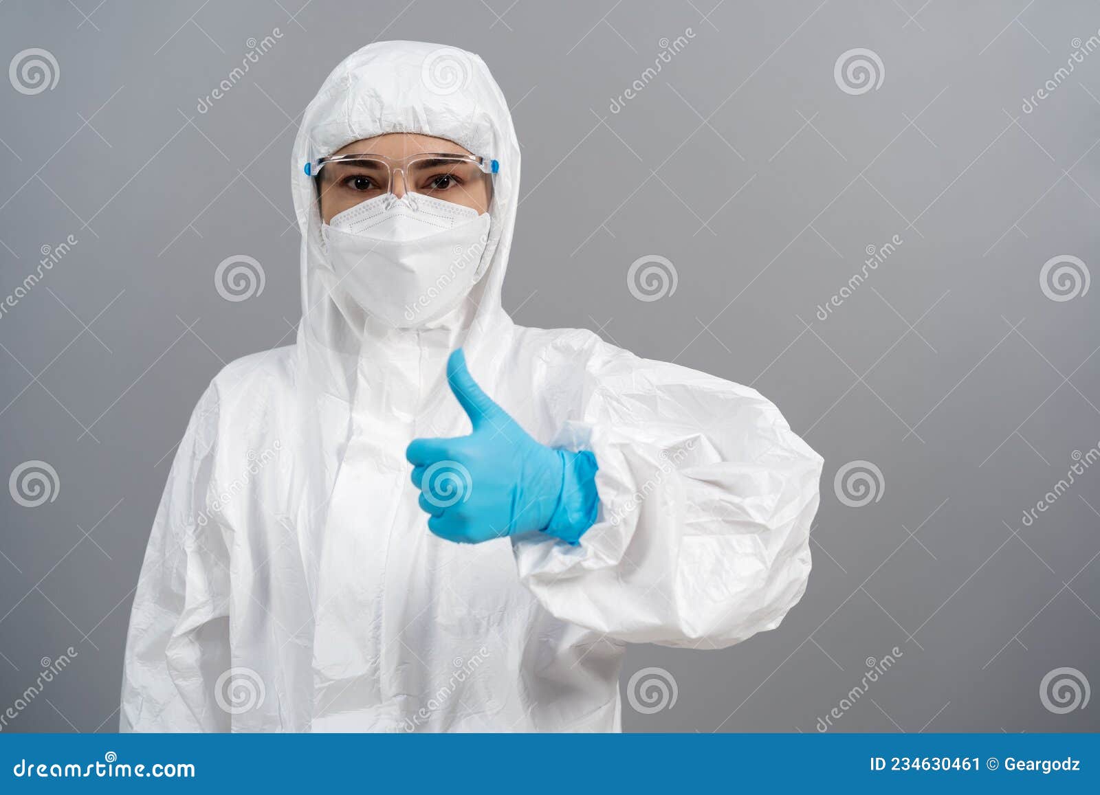 Doctor in PPE Suit Doing Thump Up Hand Sign Stock Image - Image of ...