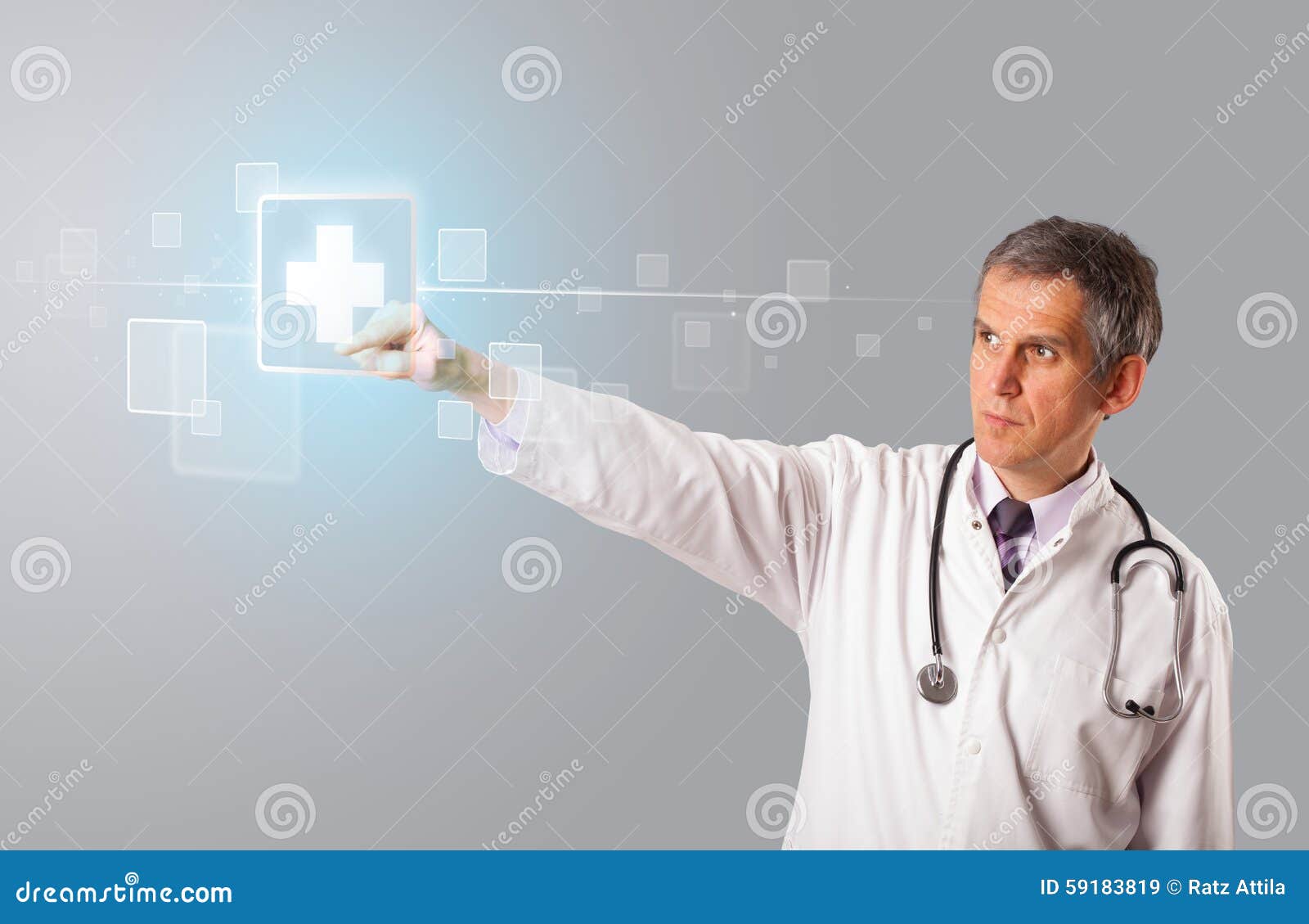 Doctor Pressing Modern Medical Type of Button Stock Image - Image of ...
