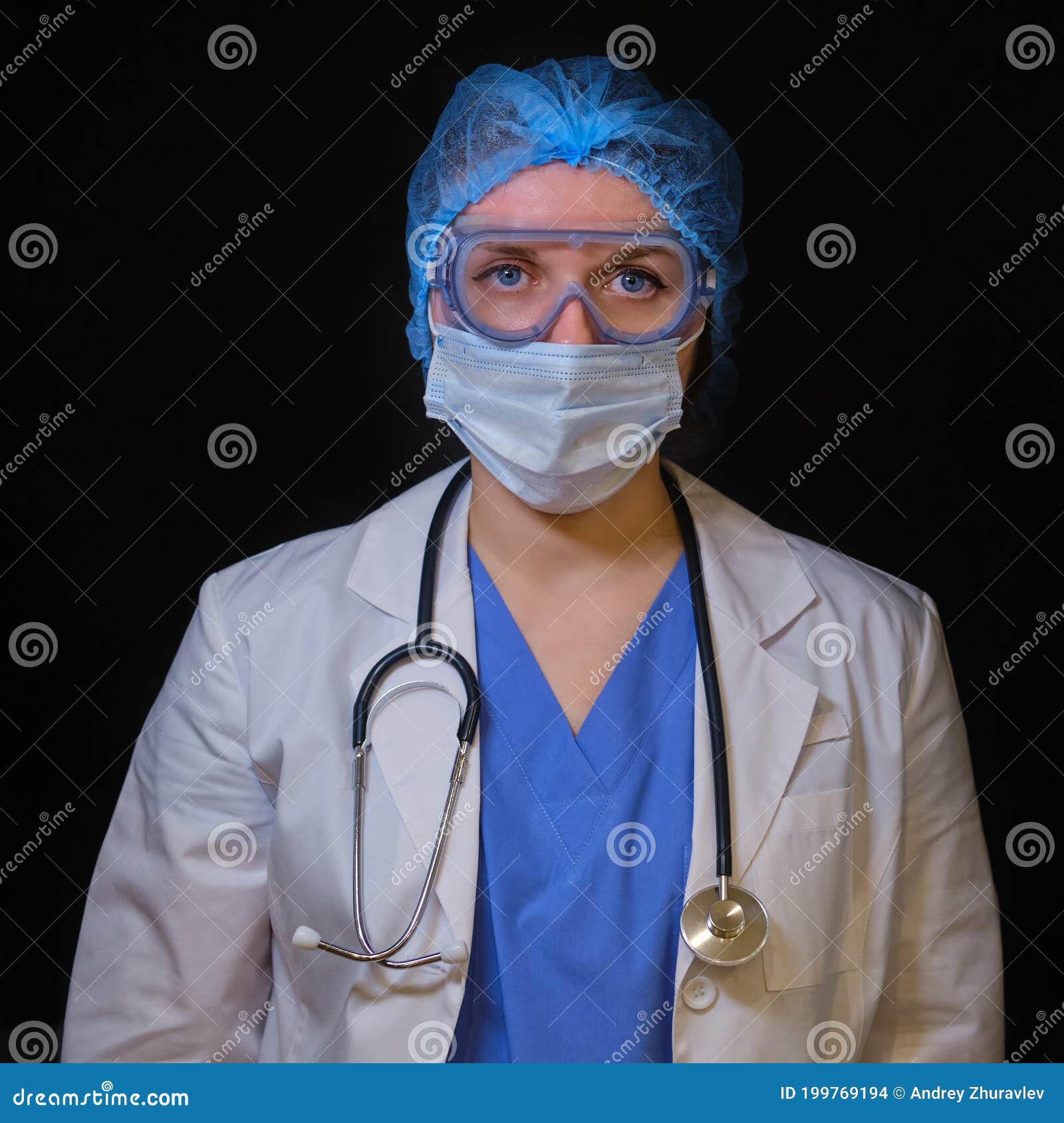 A Doctor In Protective Medical Clothing With A Stethoscope Black