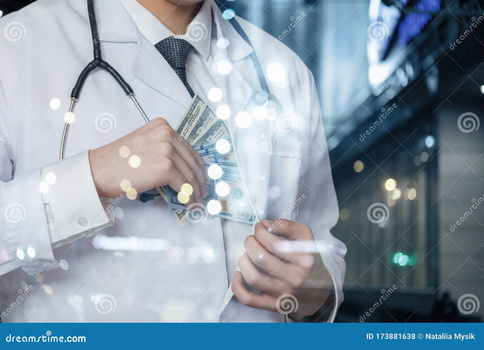 Doctor Puts Money in a Side Pocket Stock Photo - Image of financial ...