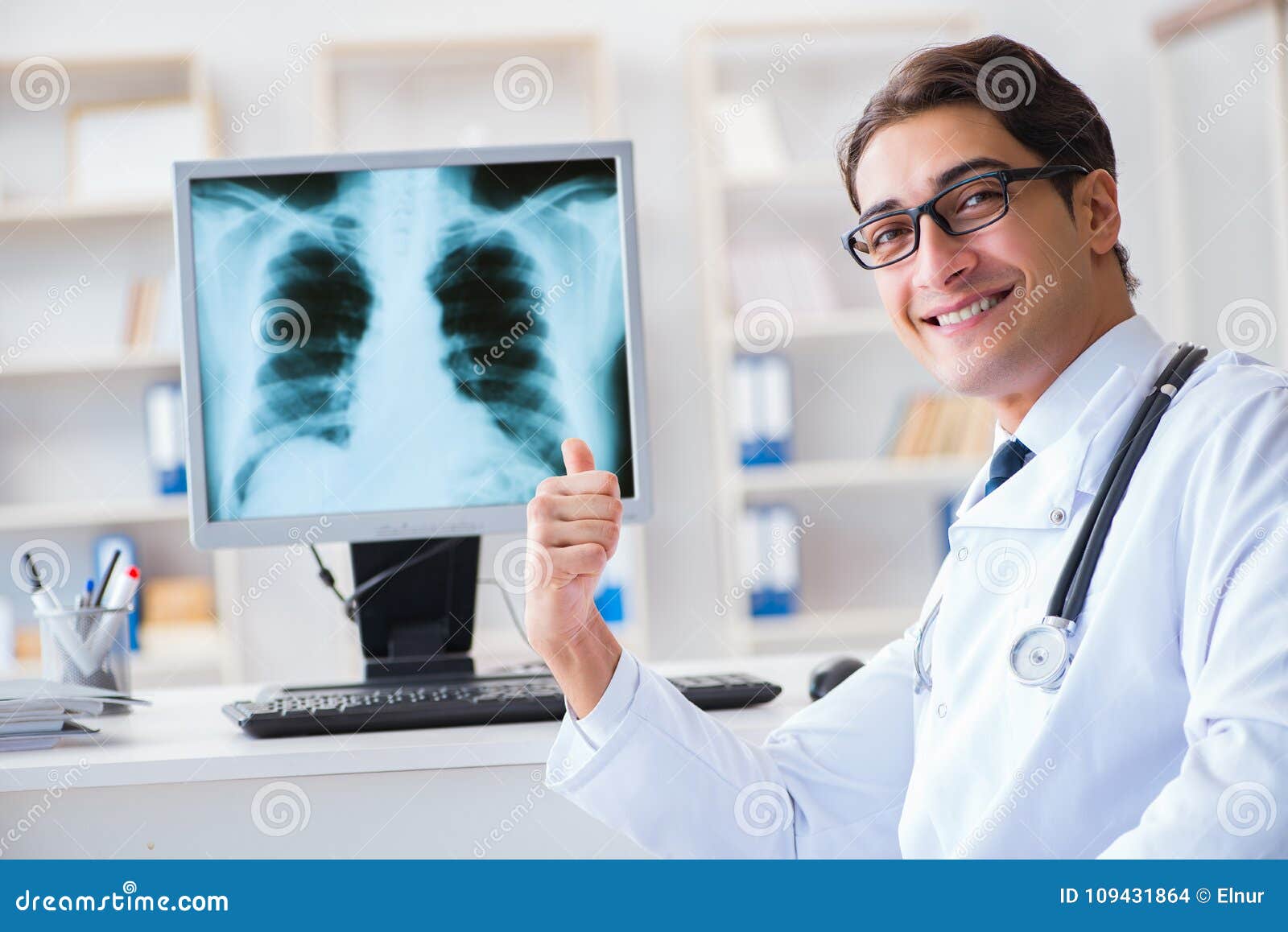 The Doctor Radiologist Looking at X-ray Images Stock Photo - Image of ...