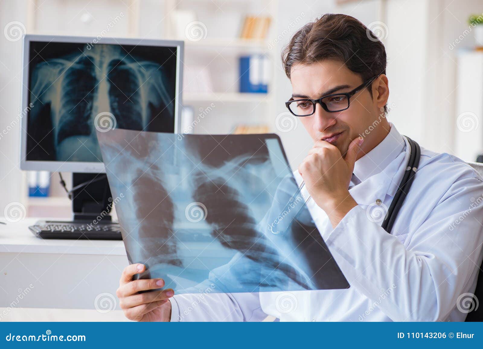 The Doctor Radiologist Looking at X-ray Images Stock Photo - Image of ...